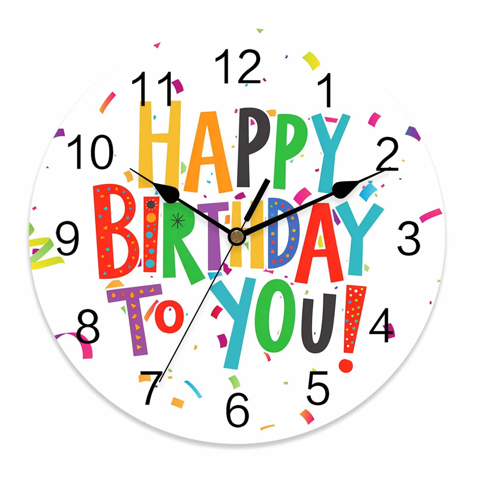 Wall Clock 12 Inch Happy Birthday Round Silent Decorative Wall Clocks ...