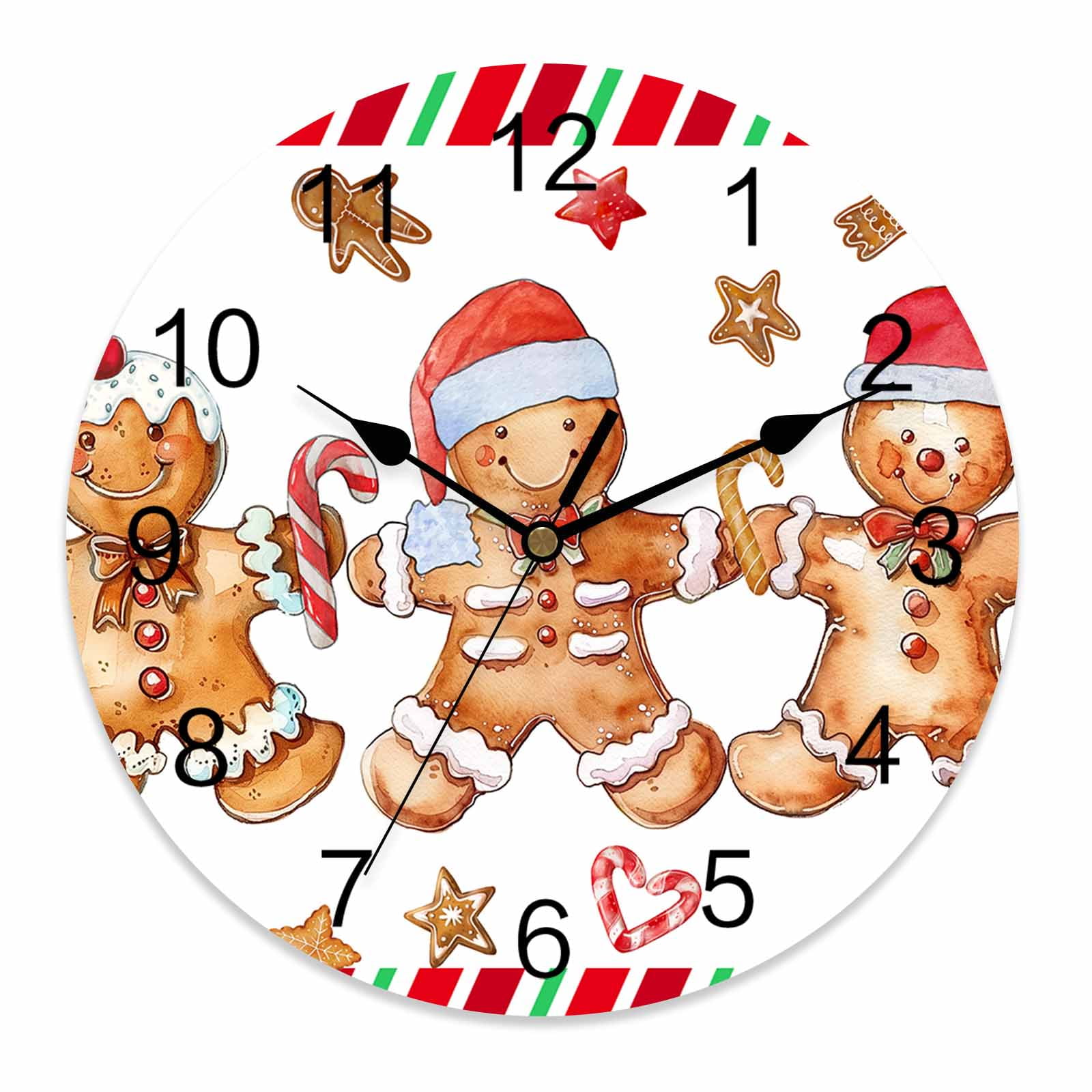 Wall Clock 12 Inch Intage Christmas Gingerbread Man Round Silent ...