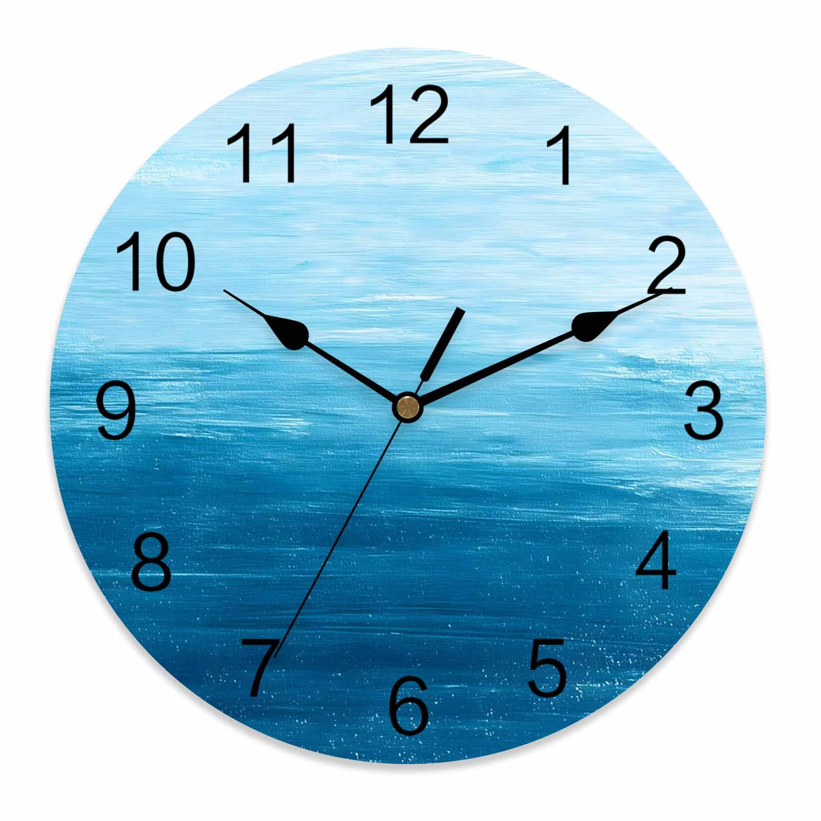 Wall Clock 12 Inch Sky Blue White Brush Stroke Textured Round Silent ...