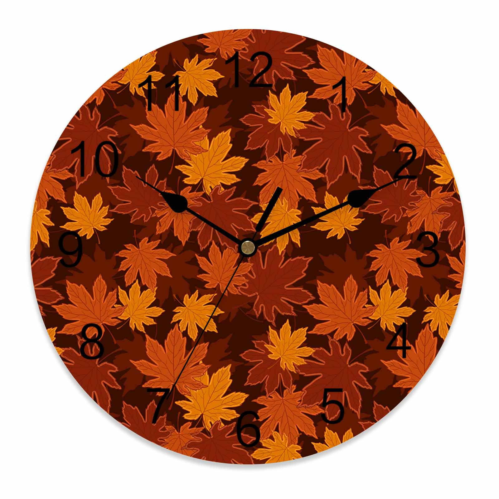 Wall Clock 12 Inch Thanksgiving Fall Maple Leaves Round Silent ...