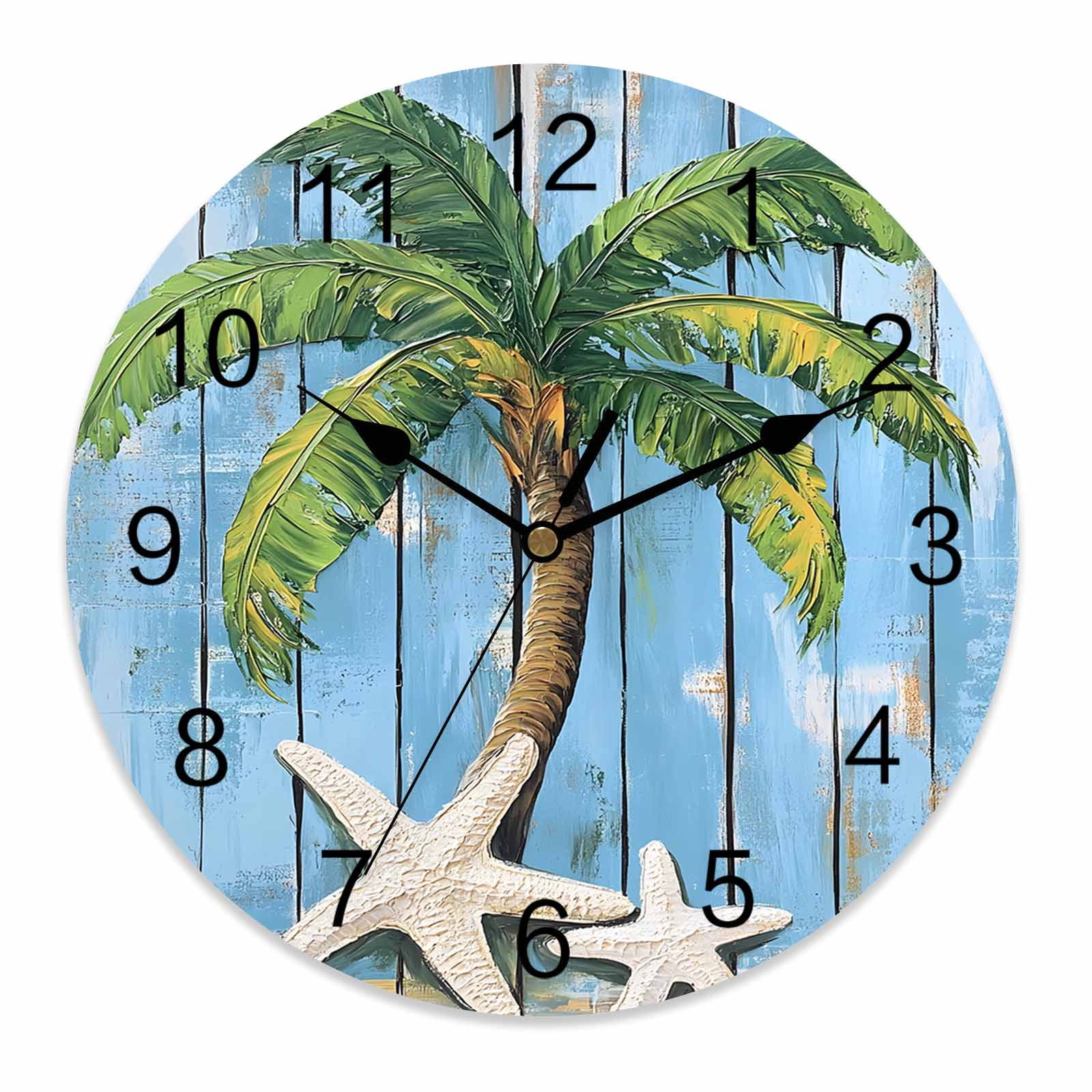 Wall Clock 12 Inch Tropical Coastal Round Silent Decorative Wall Clocks ...