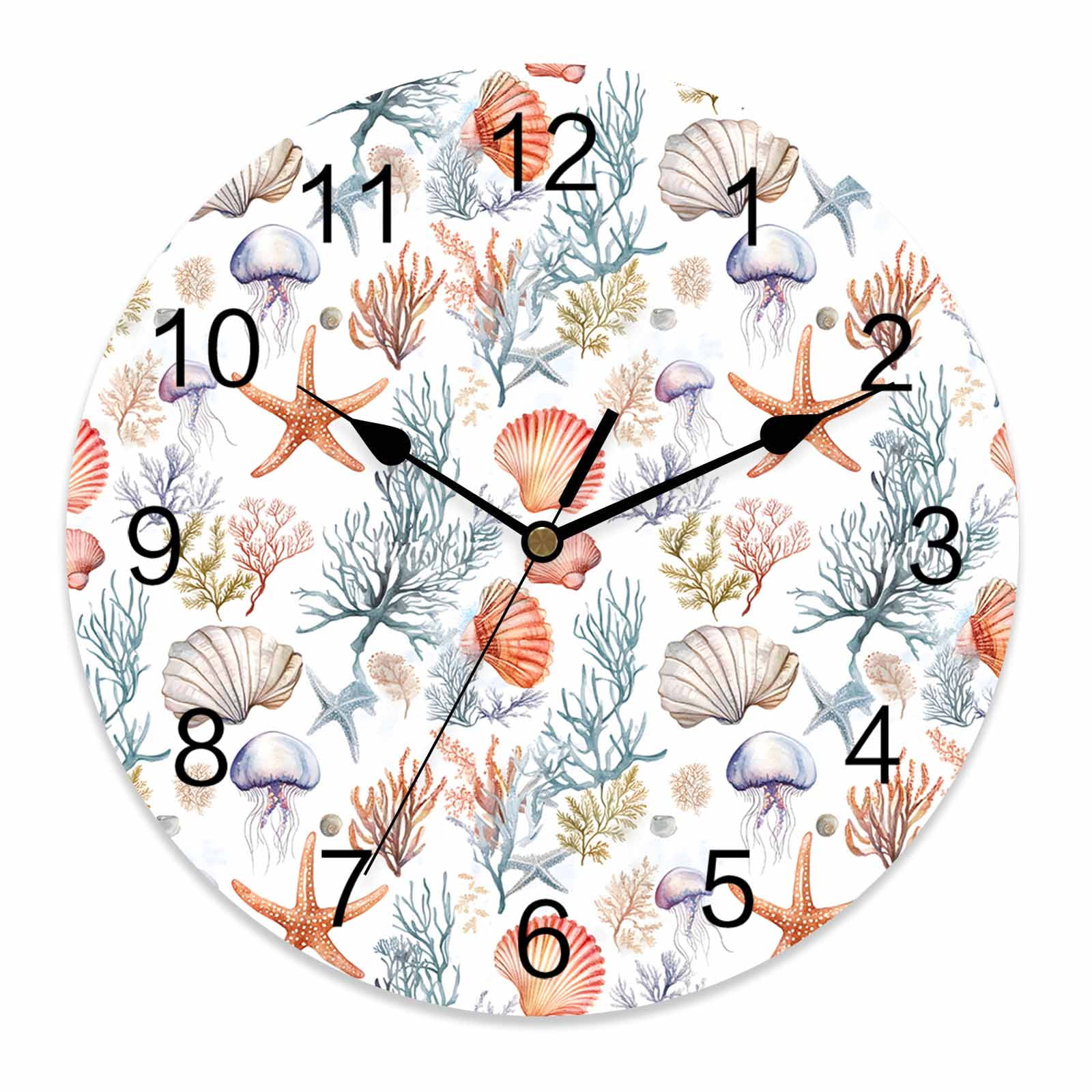 Wall Clock 12 Inch Tropical Coastal Round Silent Decorative Wall Clocks ...