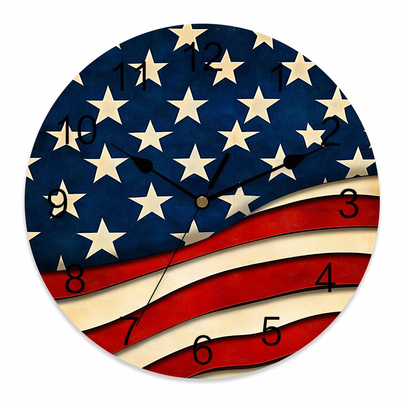 Wall Clock 12 Inch Vintage American Flag Round Silent Decorative Wall ...