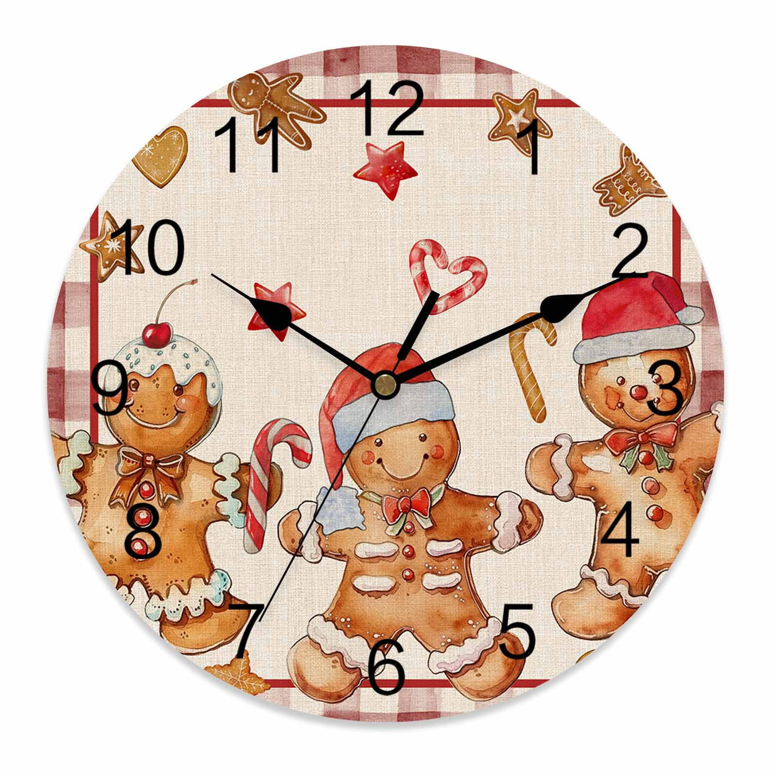 Wall Clock 12 Inch Vintage Christmas Gingerbread Man Round Silent ...