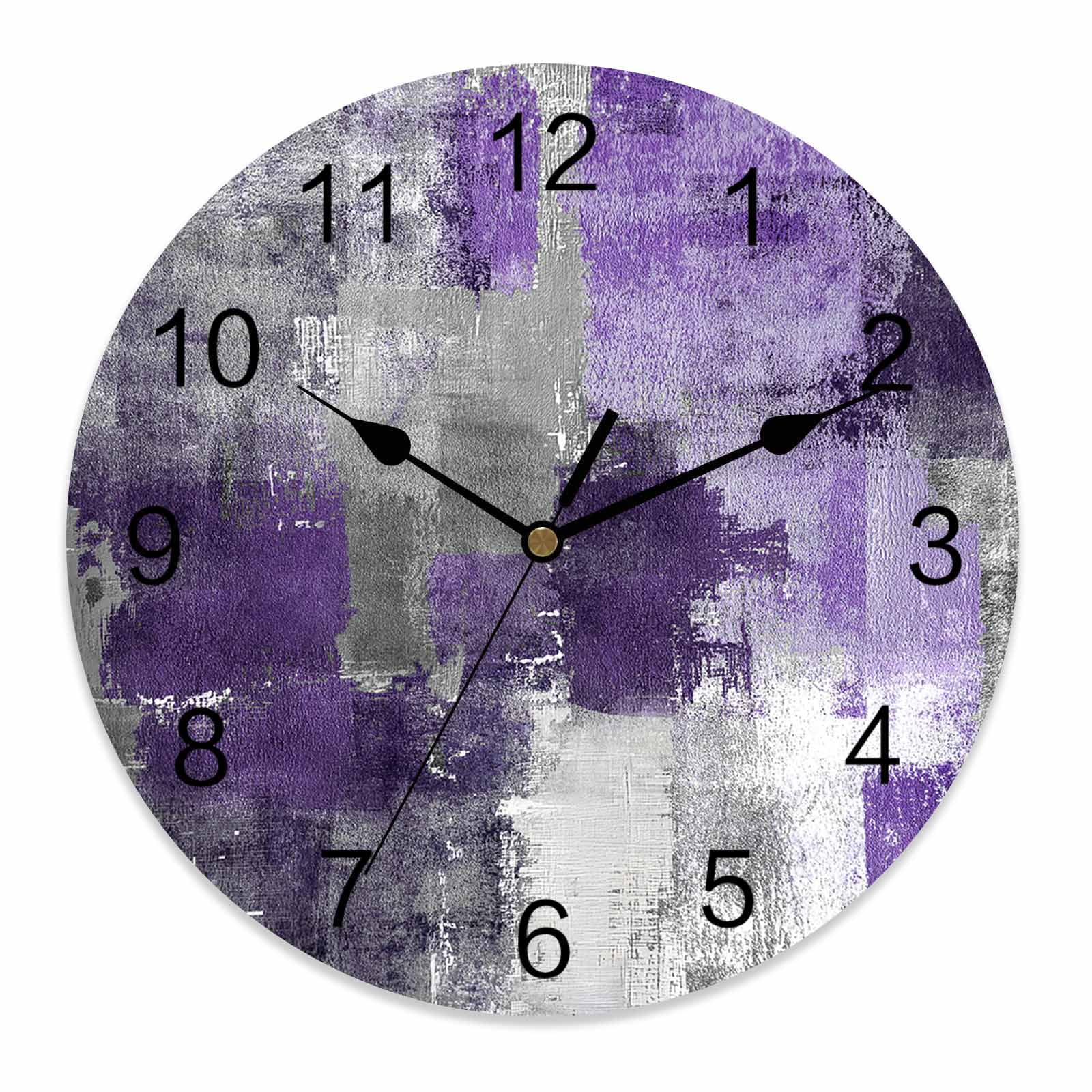 Wall Clock 12 Inch Violet Purple Gray Graffiti Block Round Silent ...