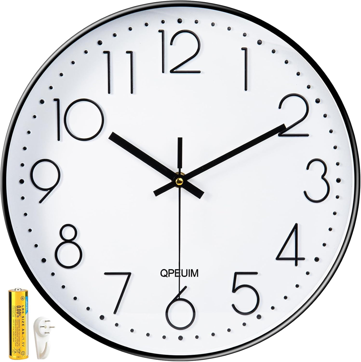 Wall Clock 12 Inch Wall Clocks Non-Ticking Battery Operated with ...