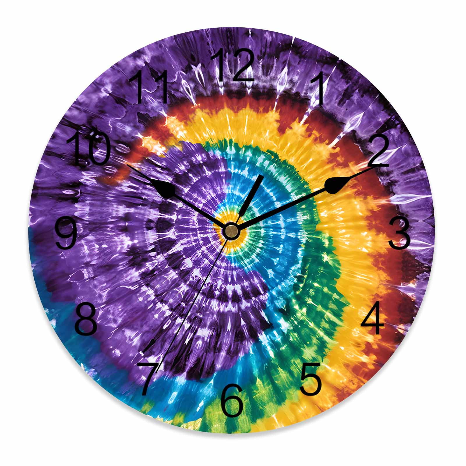 Wall Clock 14 Inch Abstract Ethnic Tie Dye Art Round Silent Decorative ...