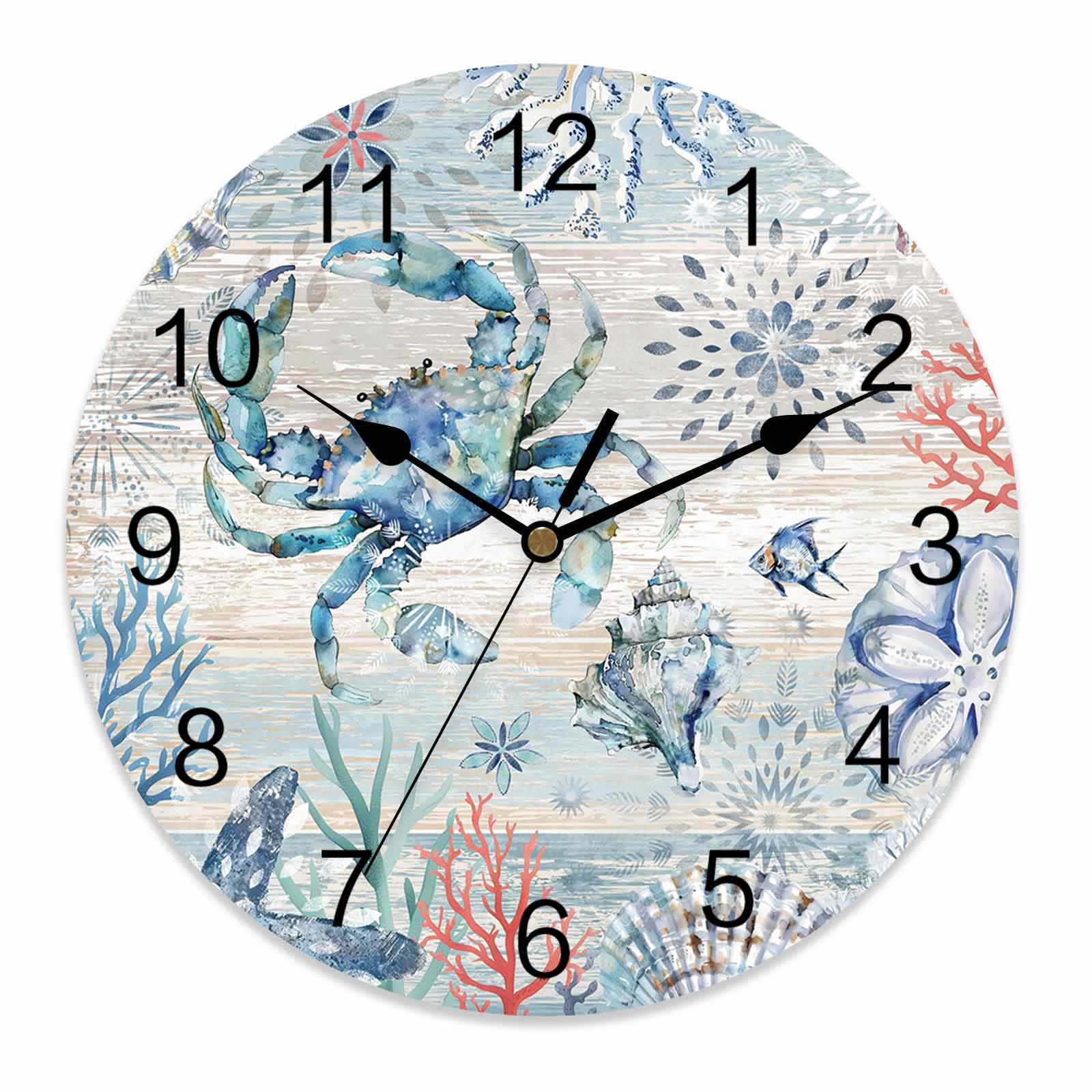 Wall Clock 14 Inch Blue Coastal Ocean Round Silent Decorative Wall ...