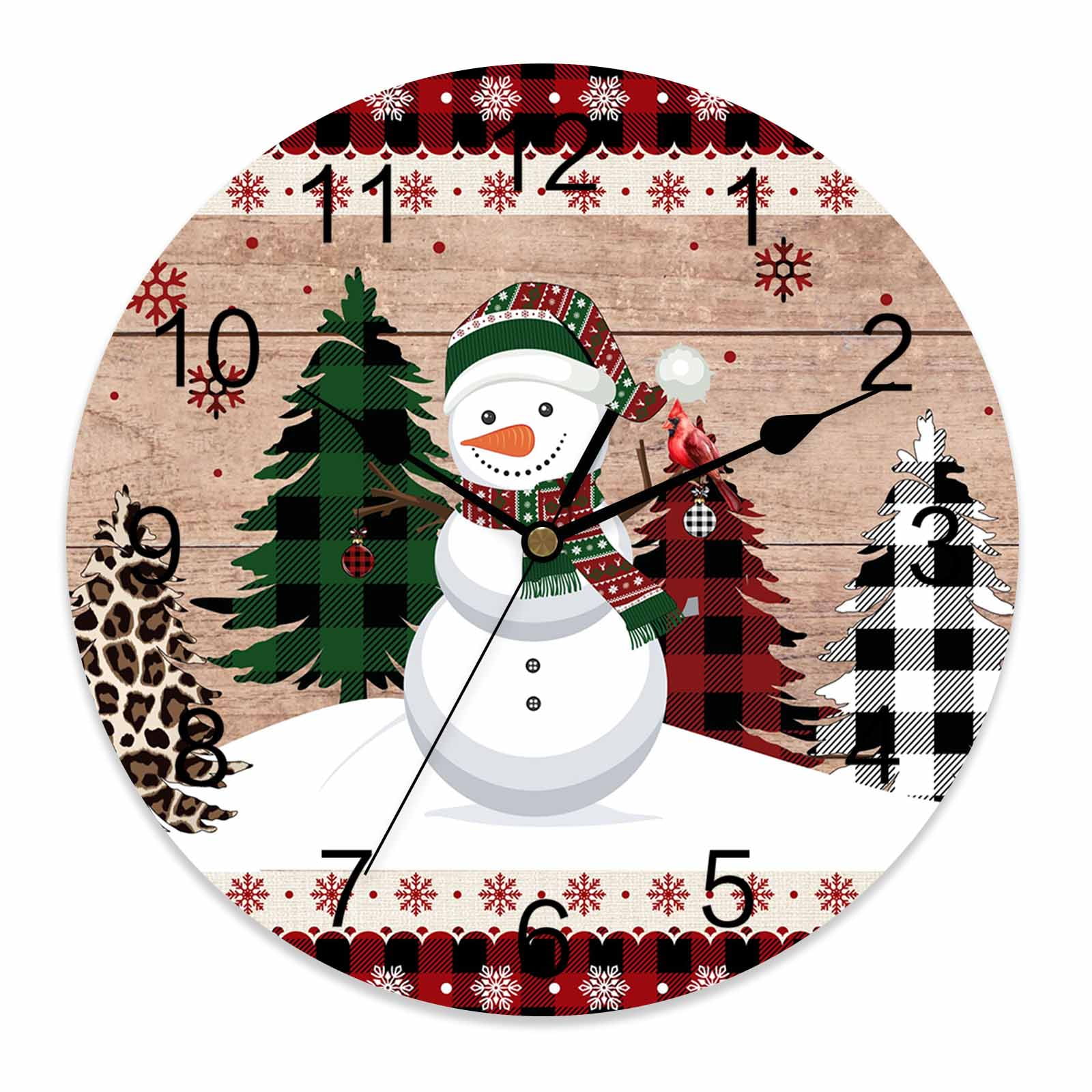 Wall Clock 14 Inch Christmas Snowman Round Silent Decorative Wall ...