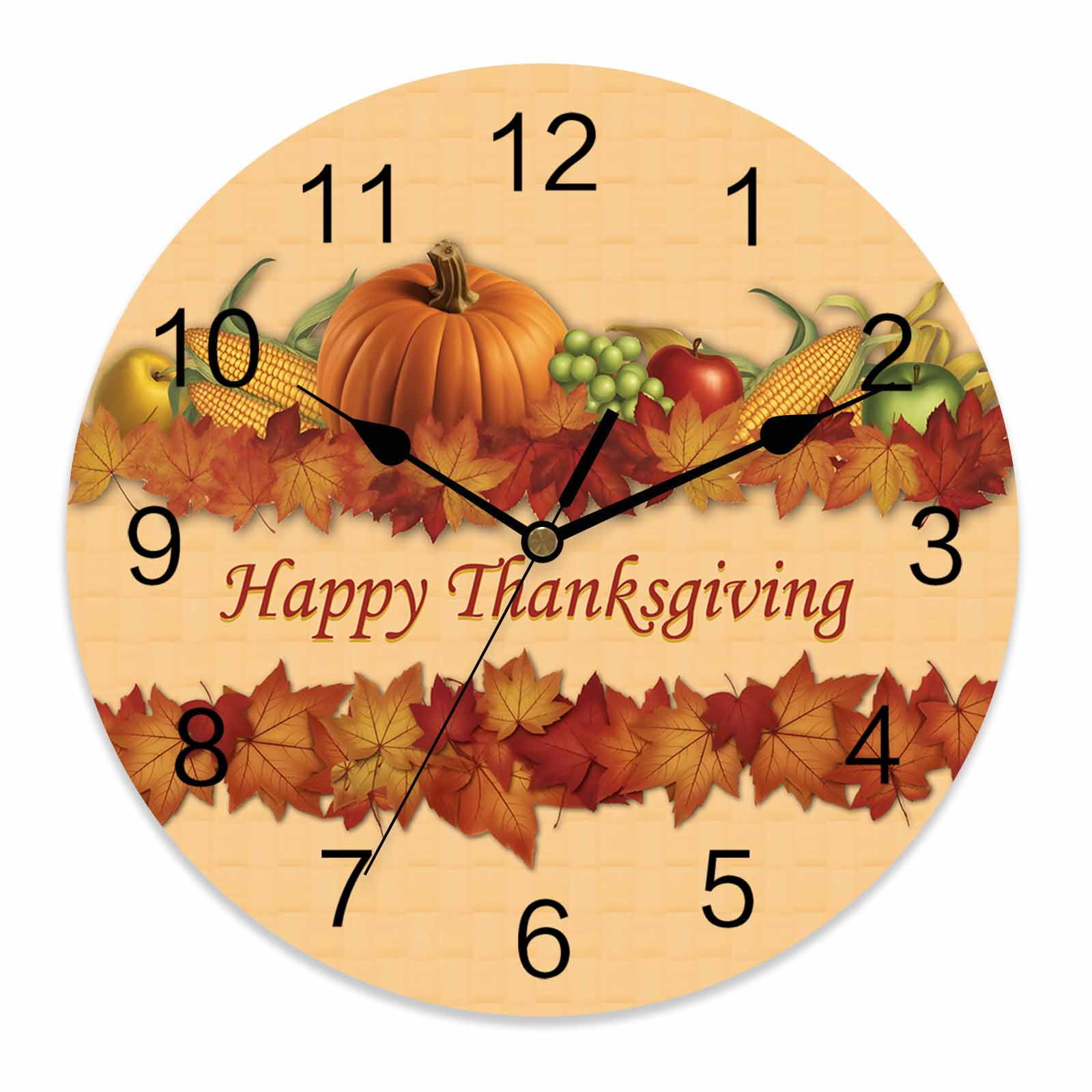 Wall Clock 14 Inch Fall Happy Thanksgiving Round Silent Decorative Wall ...