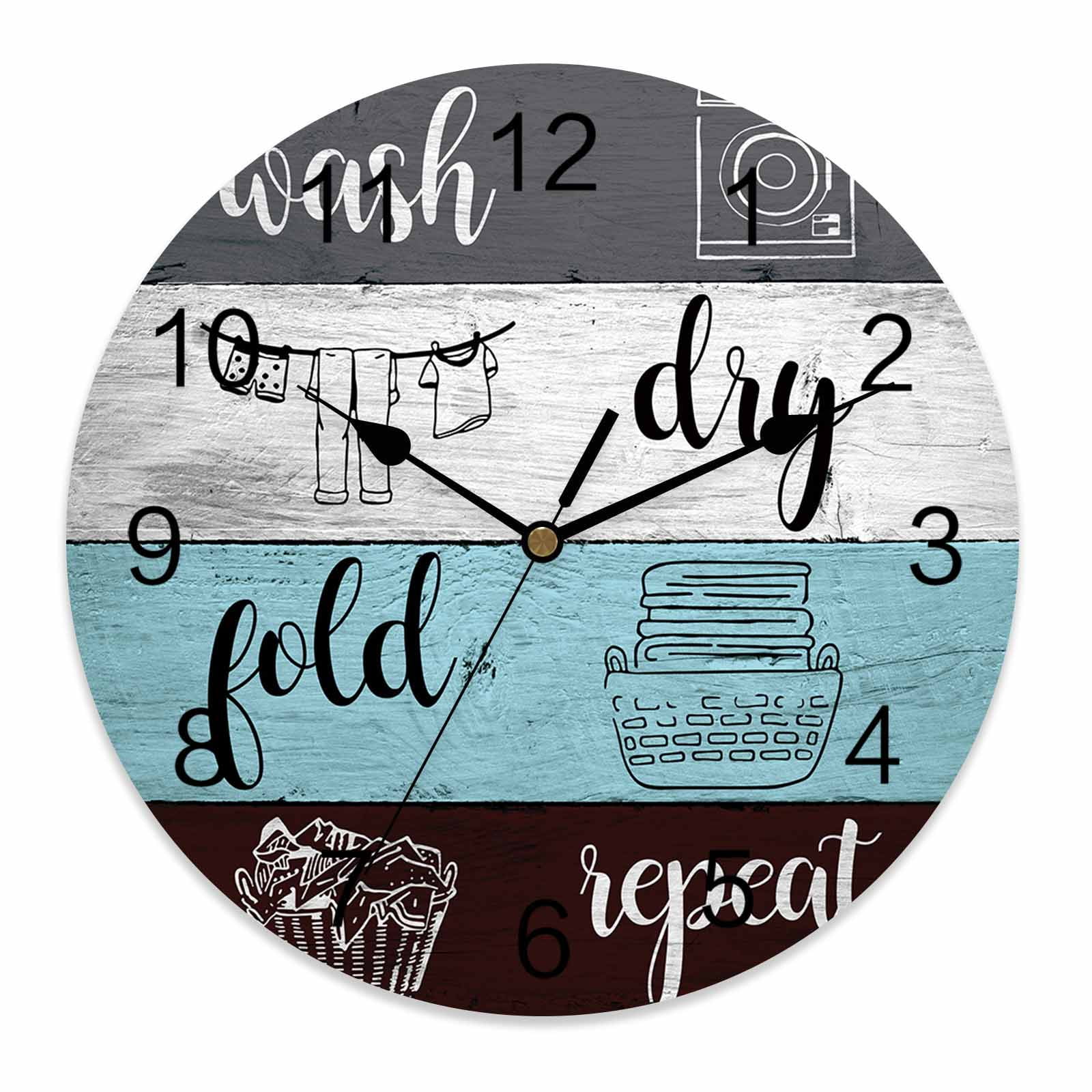 Wall Clock 14 Inch Laundry Room Quote Round Silent Decorative Wall ...