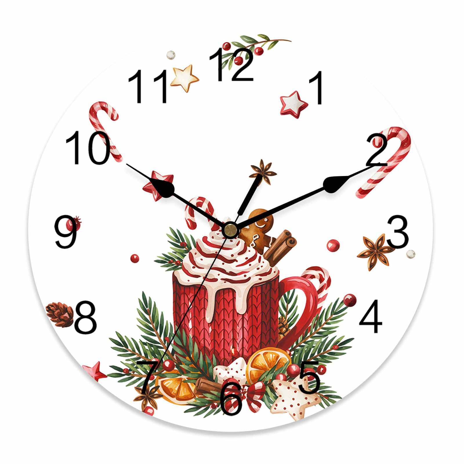 Wall Clock 14 Inch Merry Christmas Round Silent Decorative Wall Clocks ...