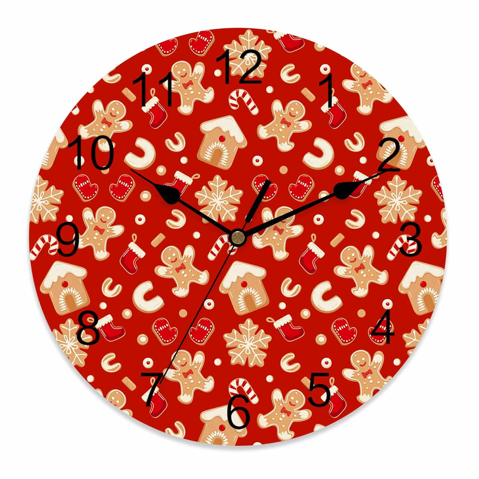 Wall Clock 14 Inch Red Christmas Decorations Round Silent Decorative ...
