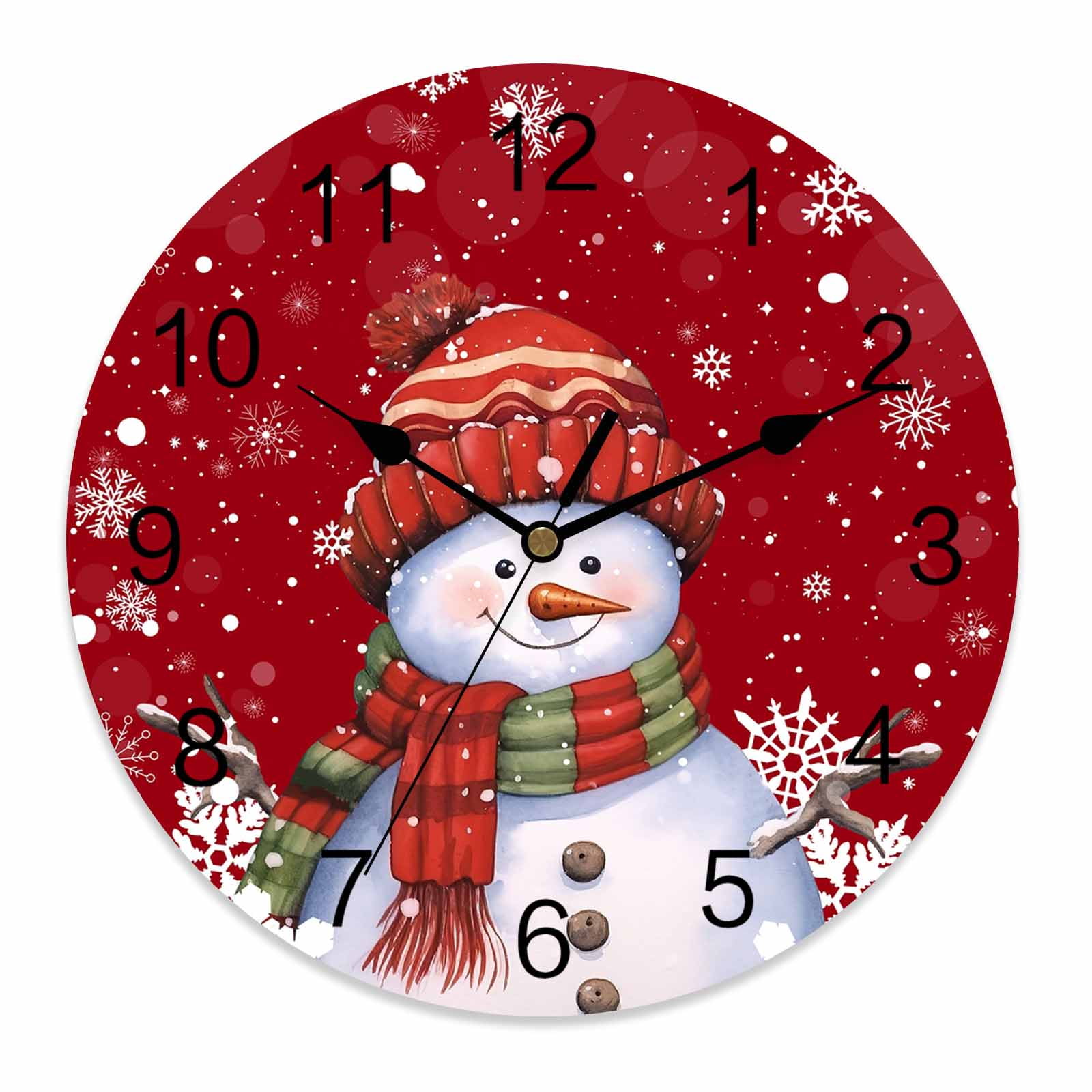 Wall Clock 14 Inch Red Christmas Snowman Round Silent Decorative Wall ...