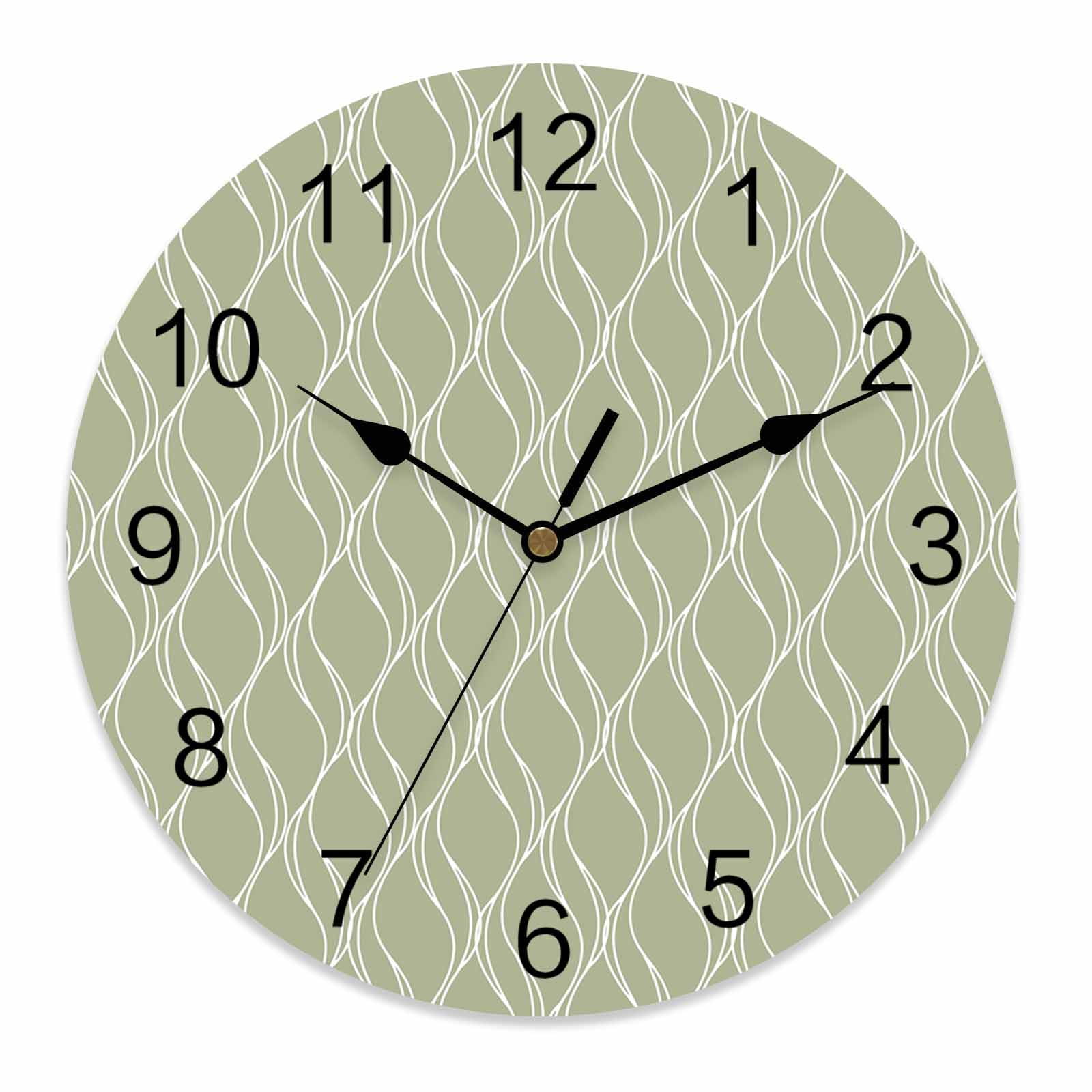 Wall Clock 14 Inch Sage Green Waves Striped Round Silent Decorative ...