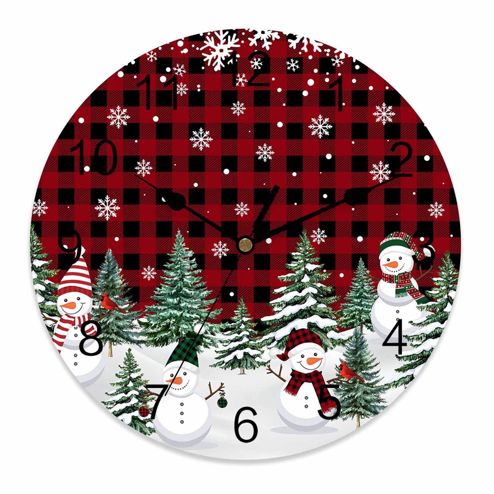 Wall Clock 14 Inch Snowman Christmas Tree Round Silent Decorative Wall ...