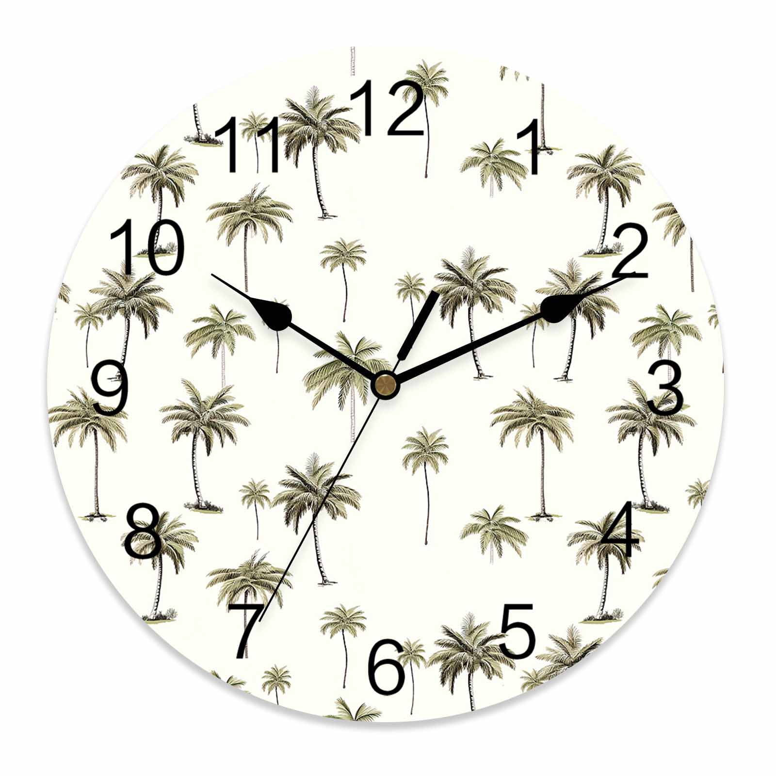 Wall Clock 14 Inch Tropical Palm Trees Floral Round Silent Decorative ...