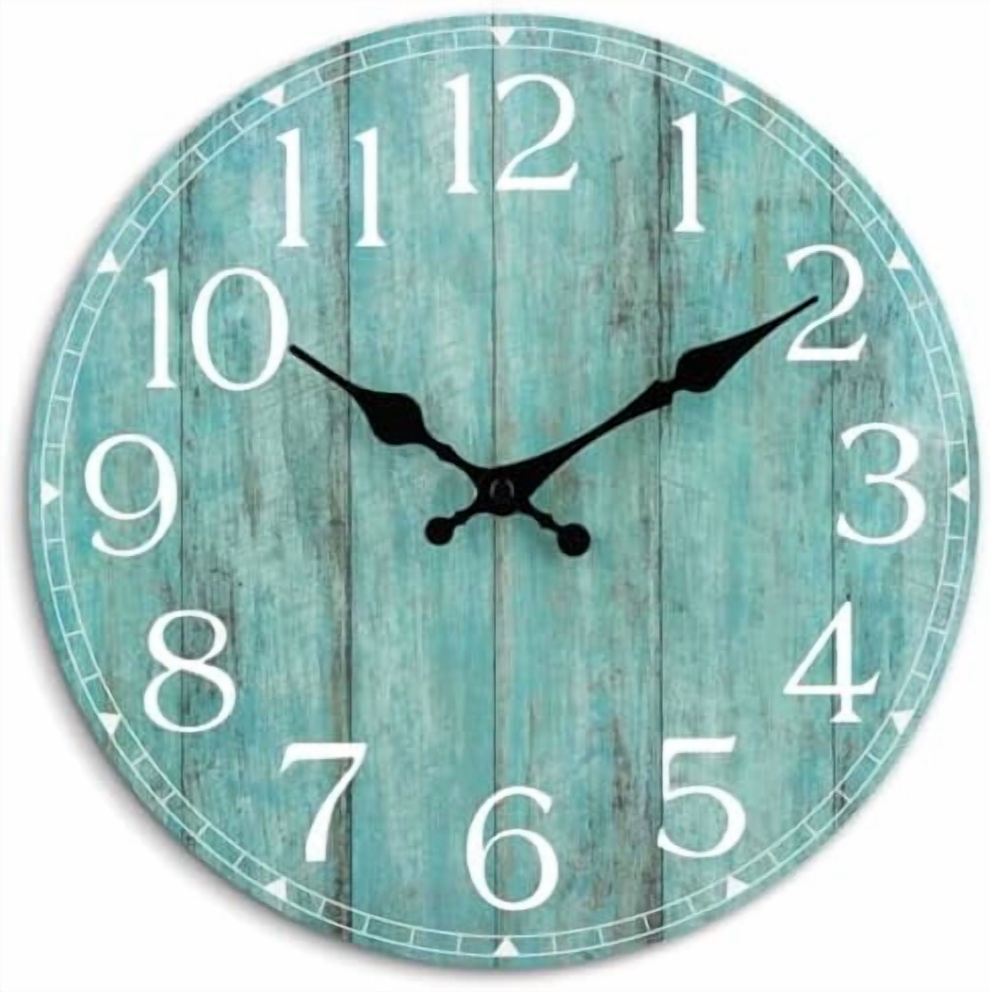 Wall Clock, 16 Inch Teal Silent Non-Ticking Kitchen Decor, Rustic ...