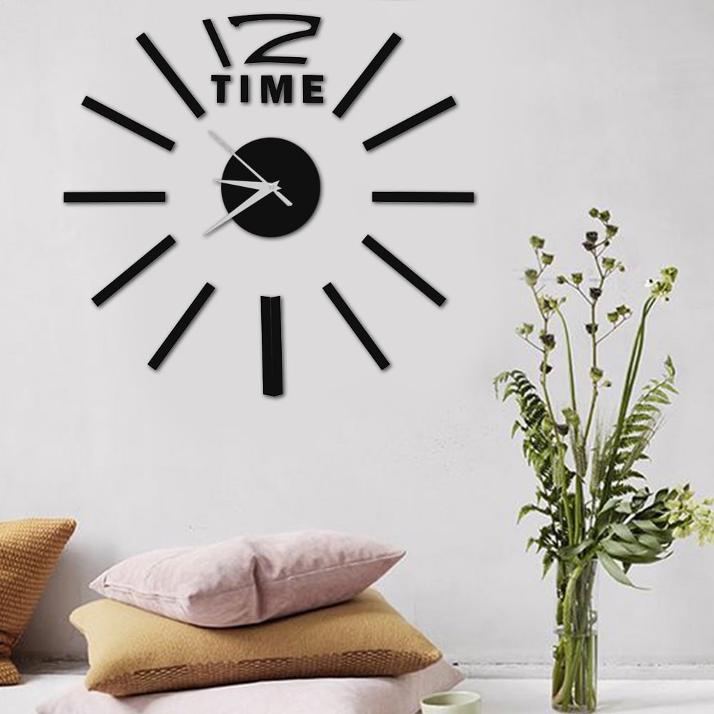 Wall Clock 3D Sticker Big Watch Decor DIY Wall Modern Home Office Room ...