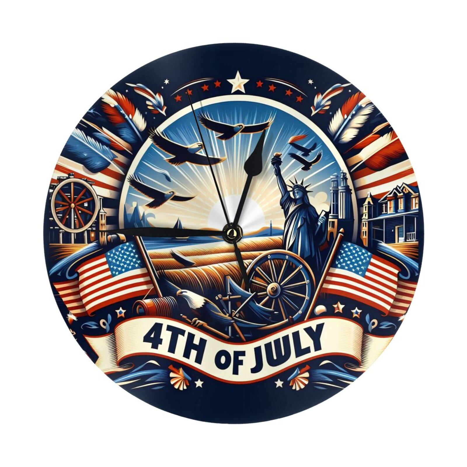 Wall Clock, 4th of July Celebration Wall Clocks Battery Operated Silent ...