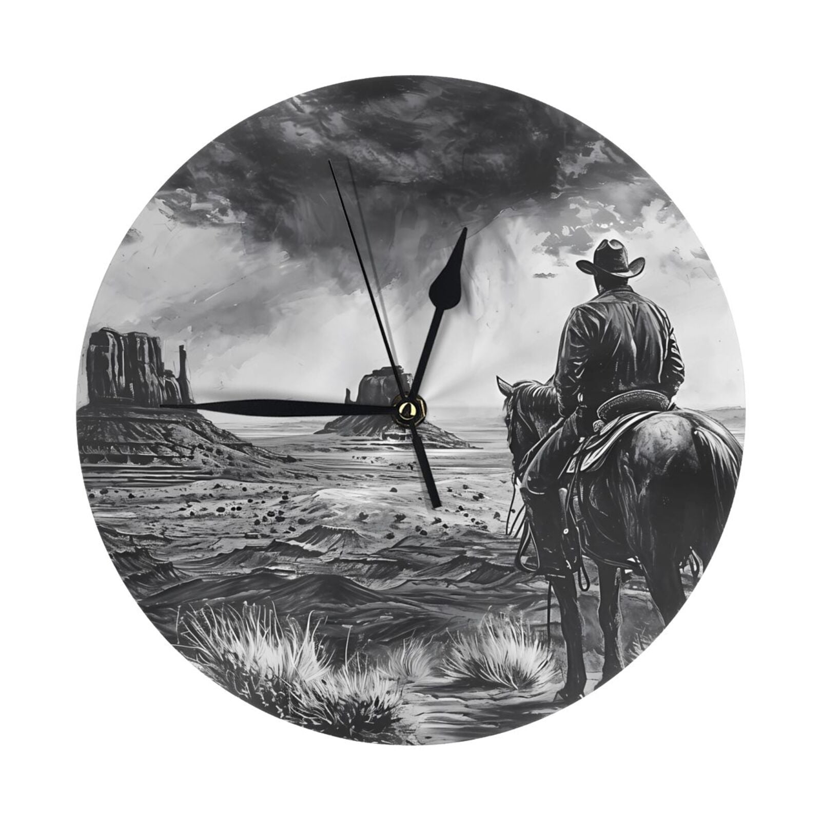 Wall Clock, 60s Black White Western Cowboy Wall Clocks Battery Operated ...