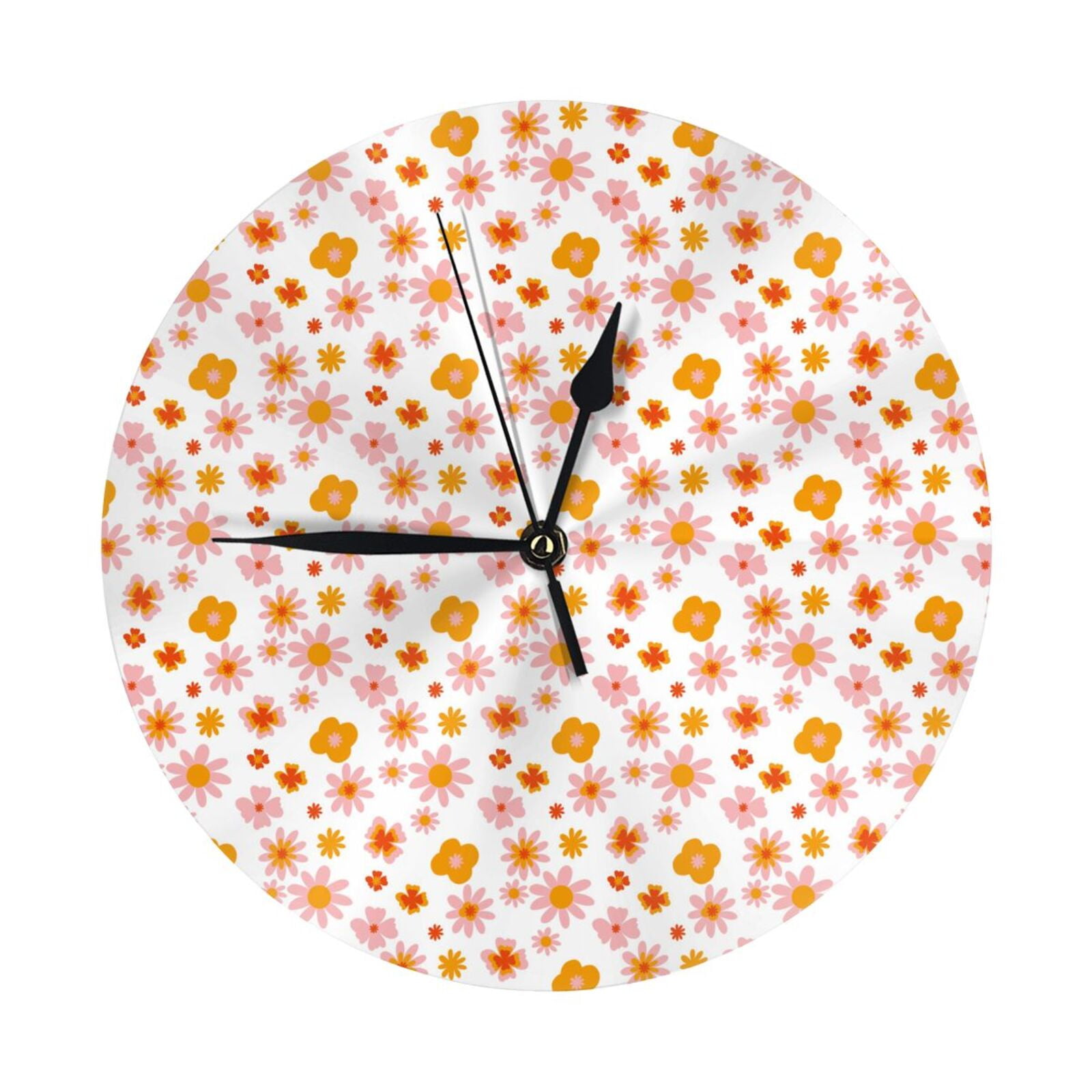 Wall Clock, 70s Retro Flowers Wall Clocks Battery Operated Silent ...
