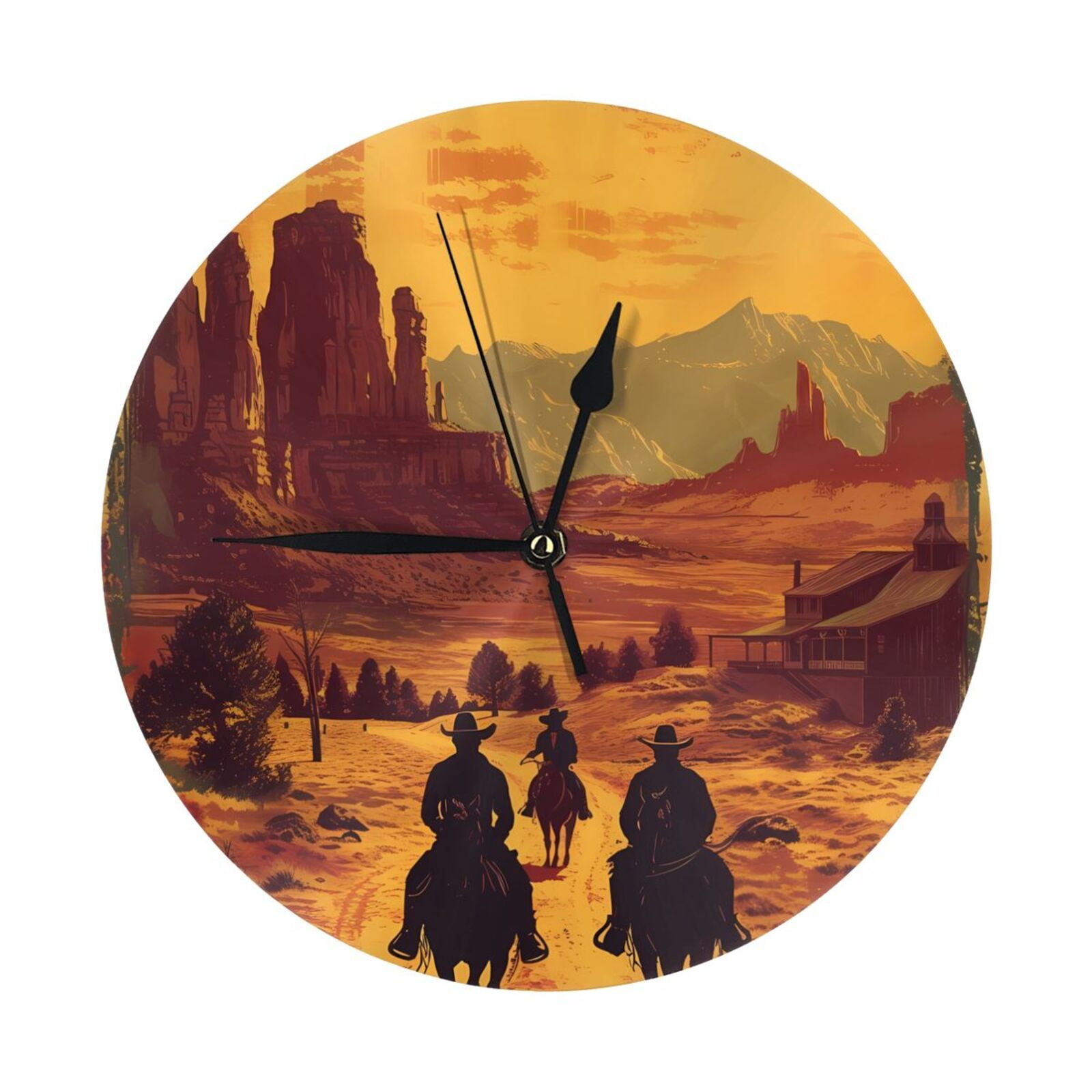 Wall Clock, 70s Western Cowboy Wall Clocks Battery Operated Silent ...