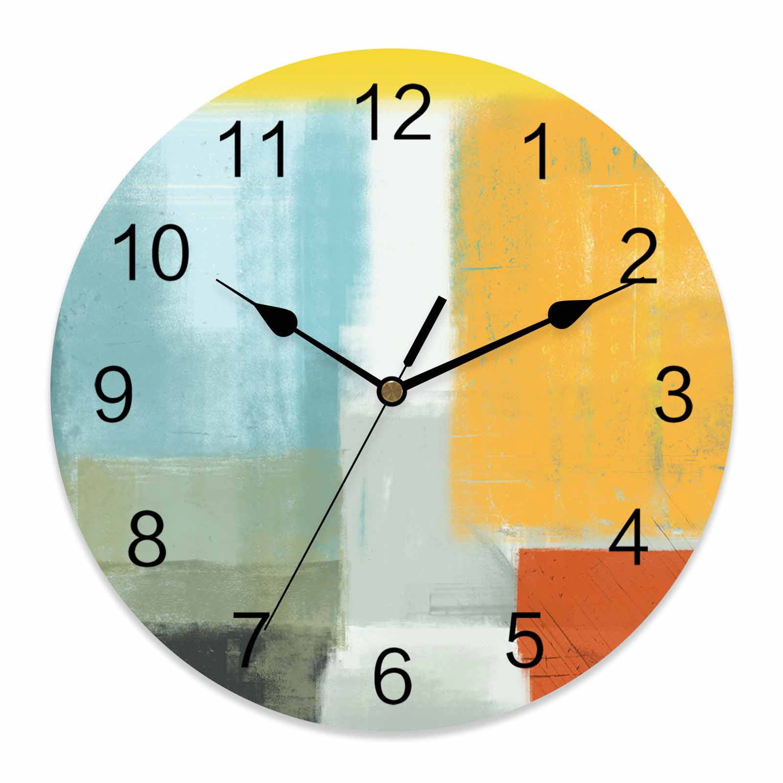 Wall Clock Abstract Artwork Orange Yellow Clocks PVC Silent Non-Ticking ...