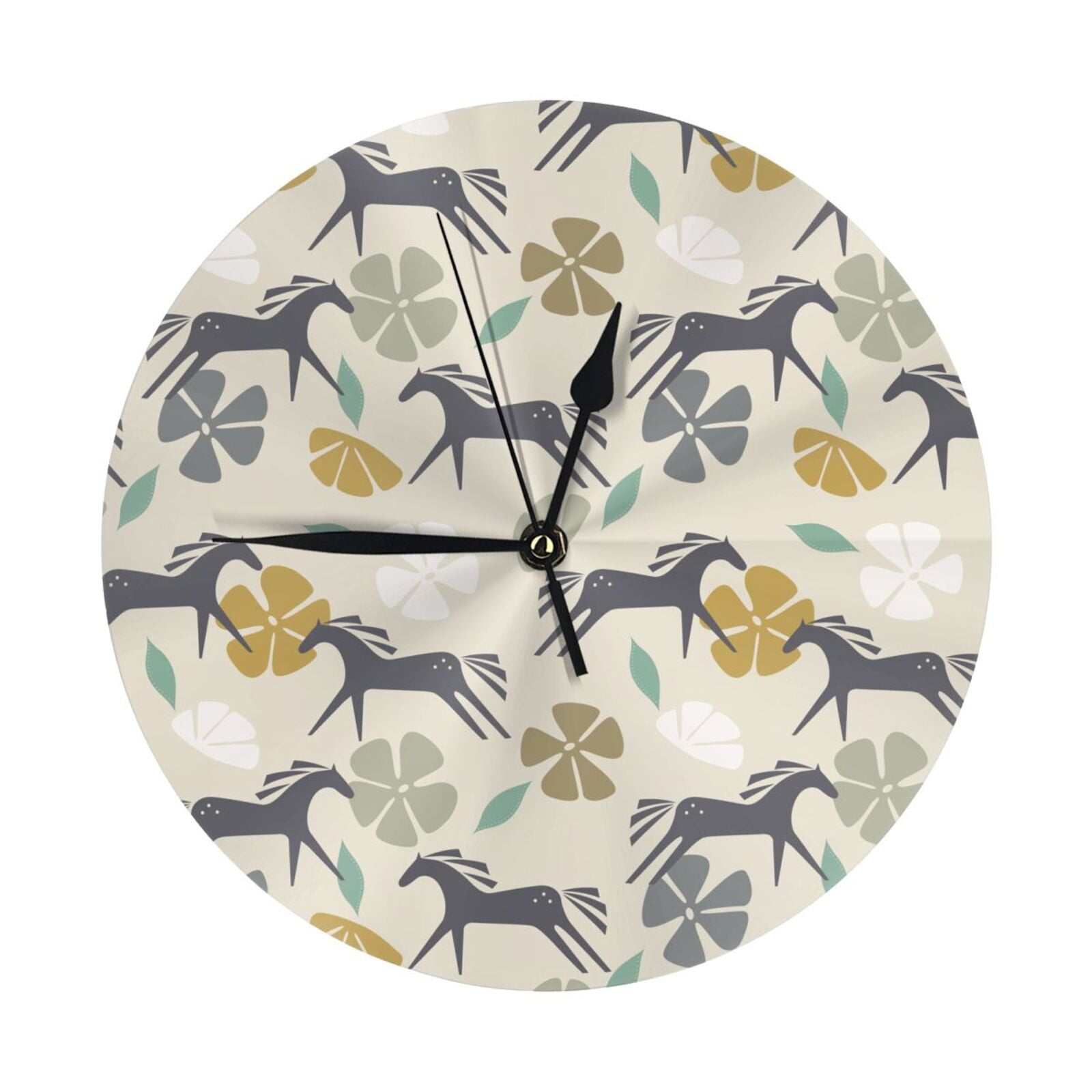 Wall Clock Abstract Cartoon Horse Flower Wall Clocks Battery Operated ...