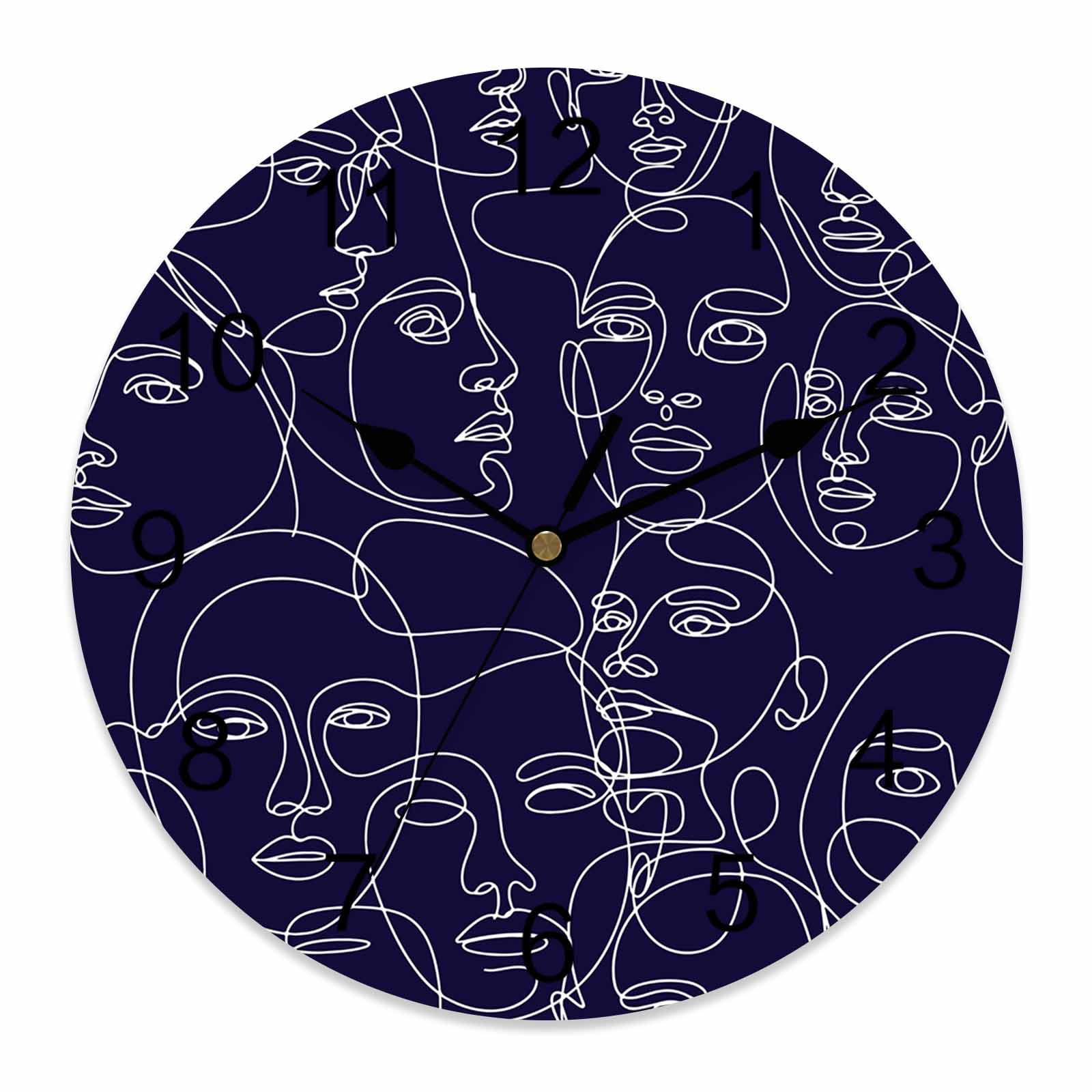 Wall Clock Abstract Human Face Clocks PVC Silent Non-Ticking Battery ...