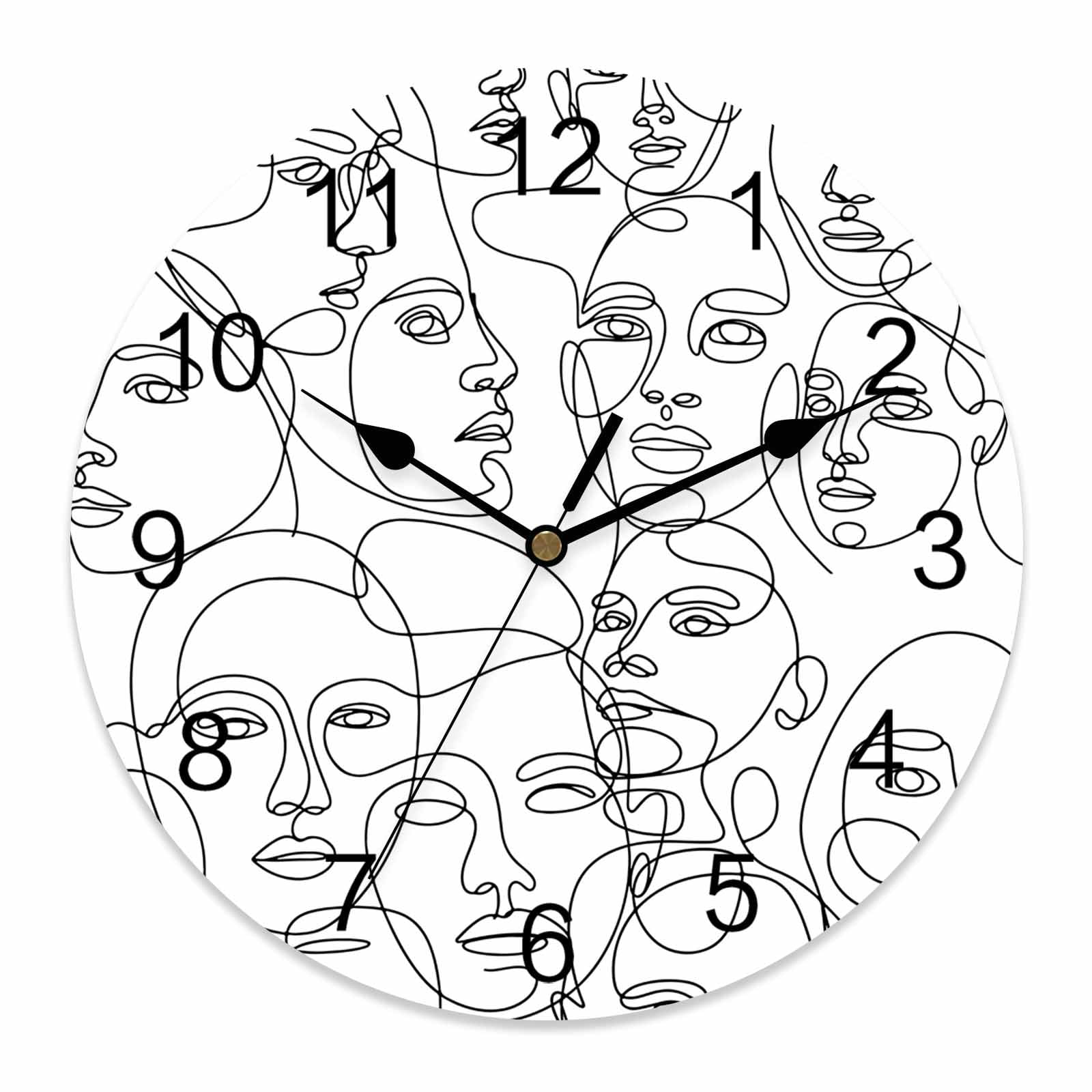 Wall Clock Abstract Human Face Clocks PVC Silent Non-Ticking Battery ...