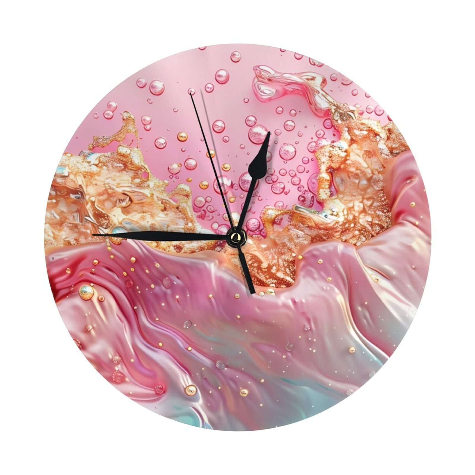 Wall Clock, Abstract Pink Gold Splash Wall Clocks Battery Operated ...