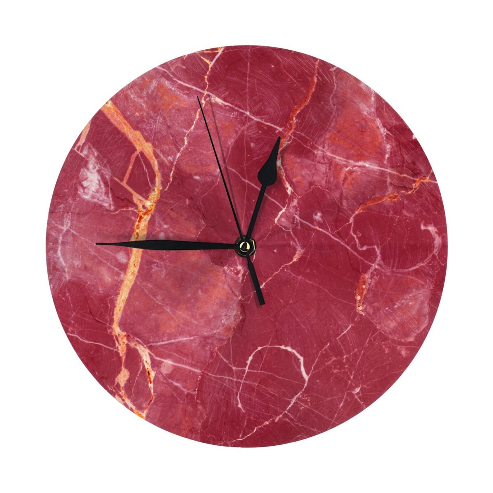 Wall Clock, Abstract White Red Gold Marble Texture Wall Clocks Battery ...