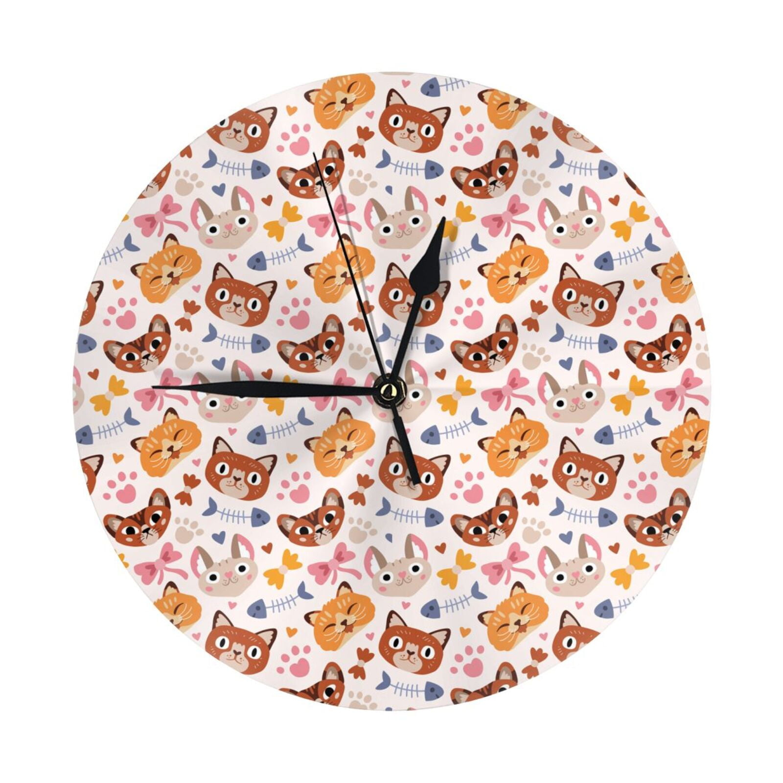 Wall Clock, Abstractcartoon Cute Cat Face Wall Clocks Battery Operated ...
