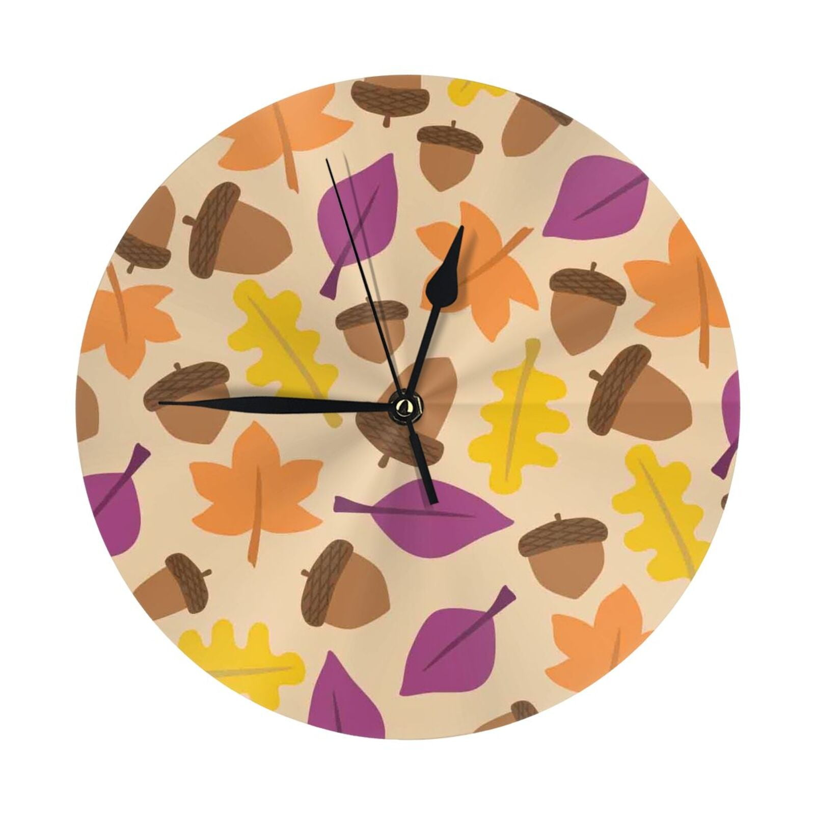 Wall Clock, Acorn Autumn Fall Leaf Leaves Wall Clocks Battery Operated ...