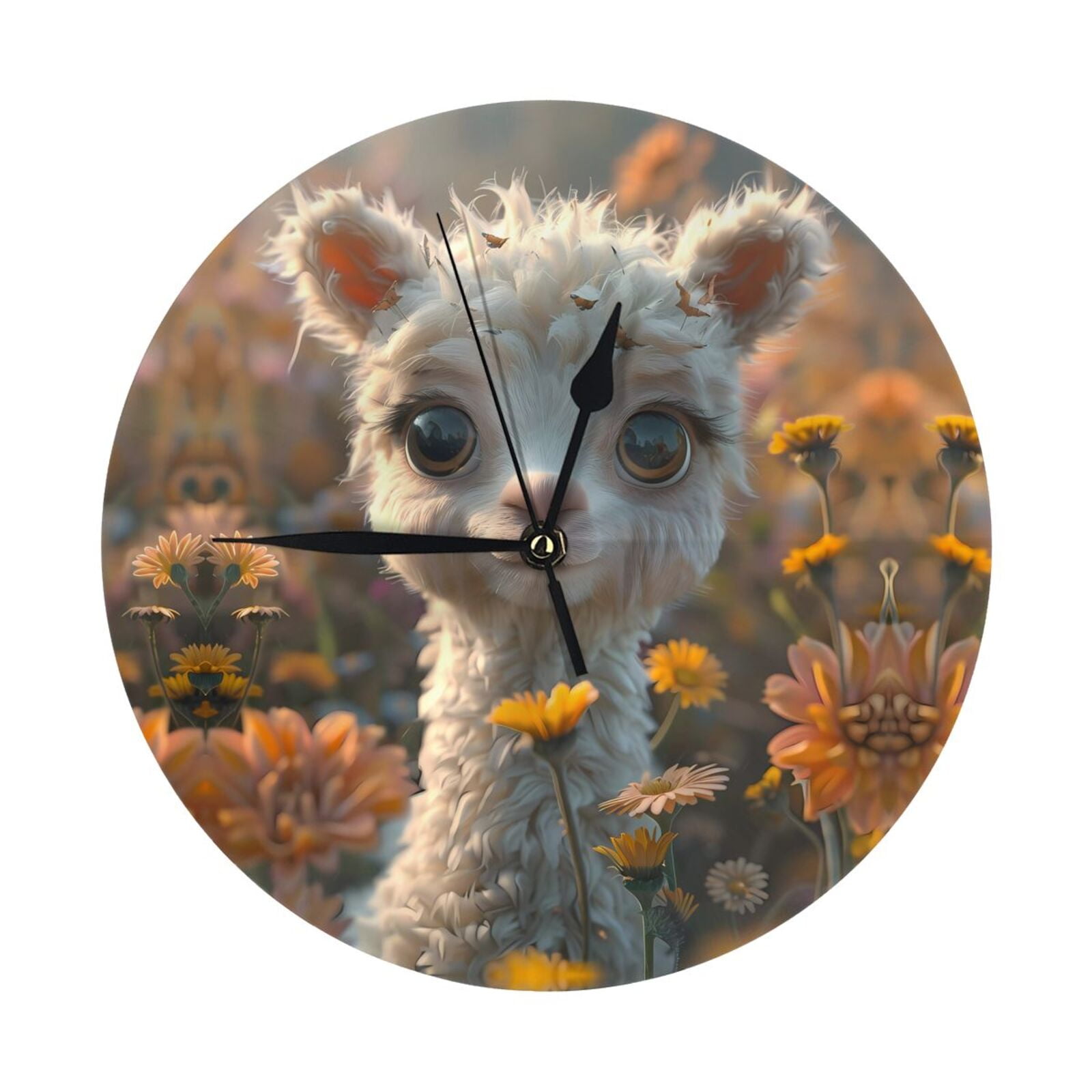 Wall Clock, Adorable Llama In Flowers Wall Clocks Battery Operated ...