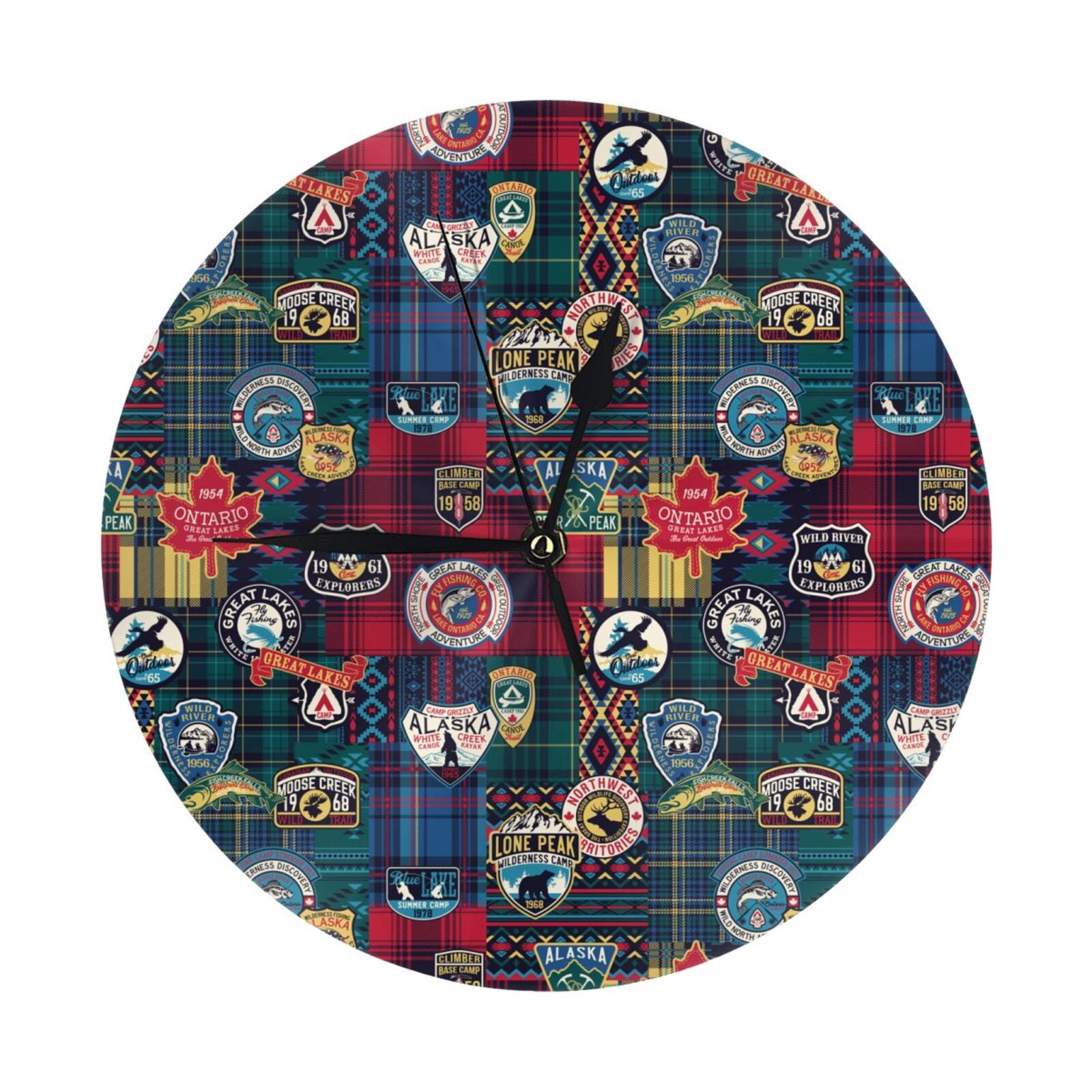 Wall Clock, Adventure Camping Badge Wall Clocks Battery Operated Silent ...