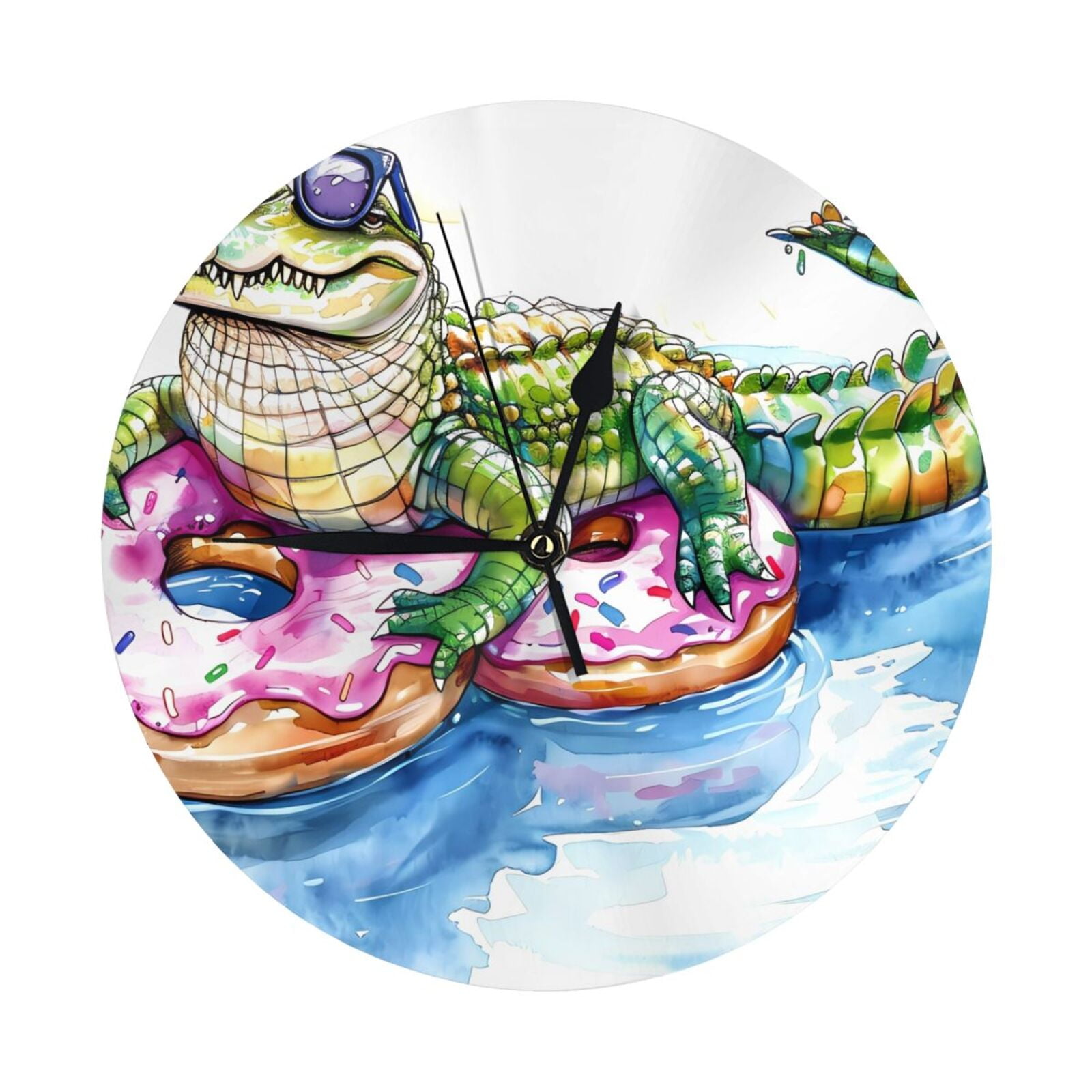 Wall Clock, Alligator Donut Pool Float Wall Clocks Battery Operated ...