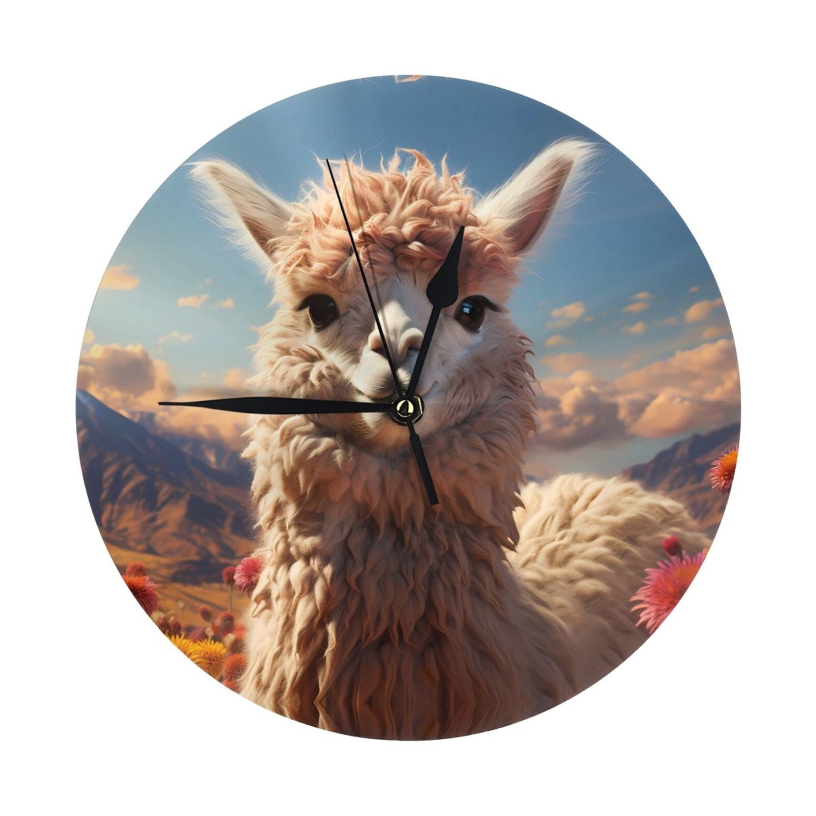 Wall Clock, Alpaca Mountain Meadow Wall Clocks Battery Operated Silent ...