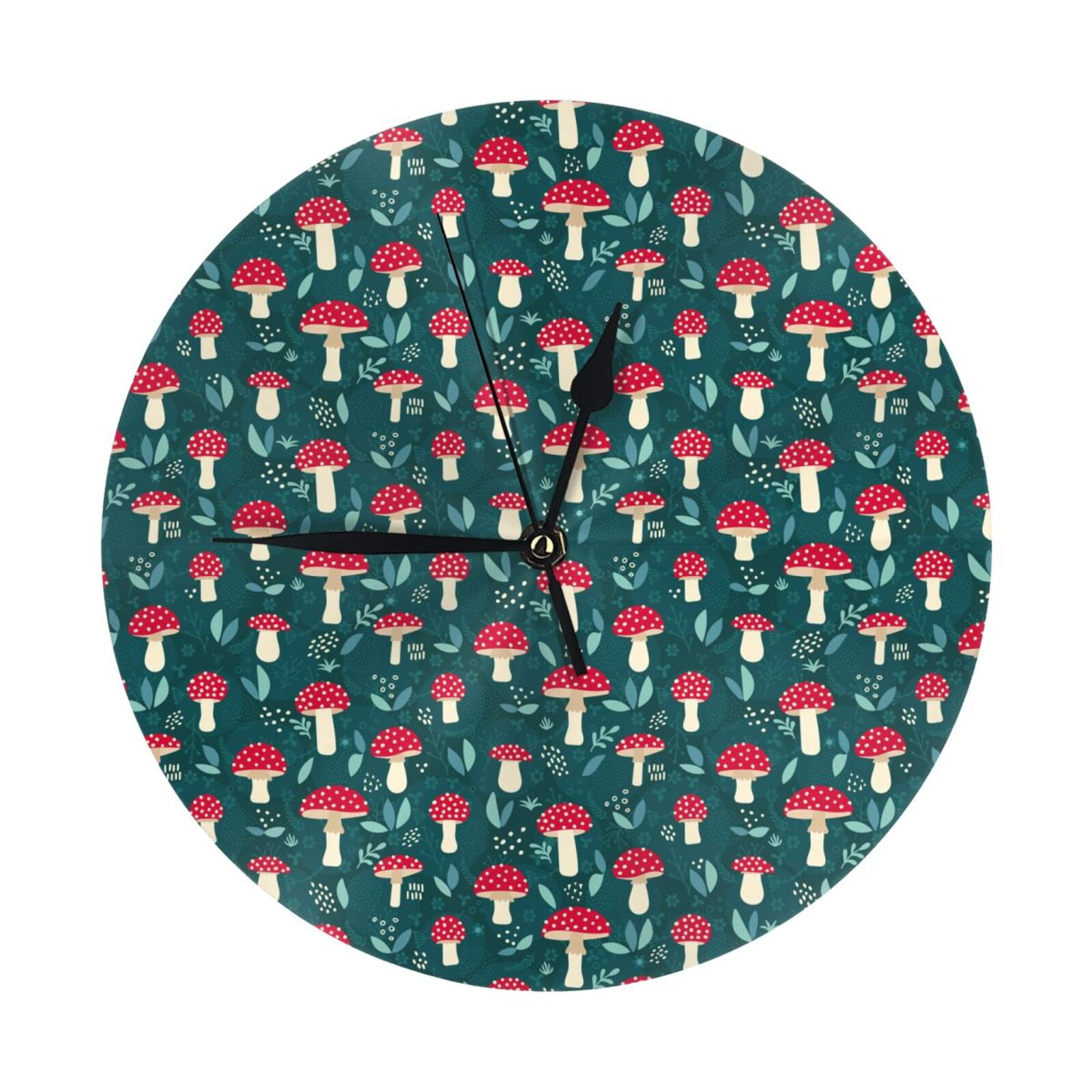 Wall Clock, Amanita Mushroom Wall Clocks Battery Operated Silent ...