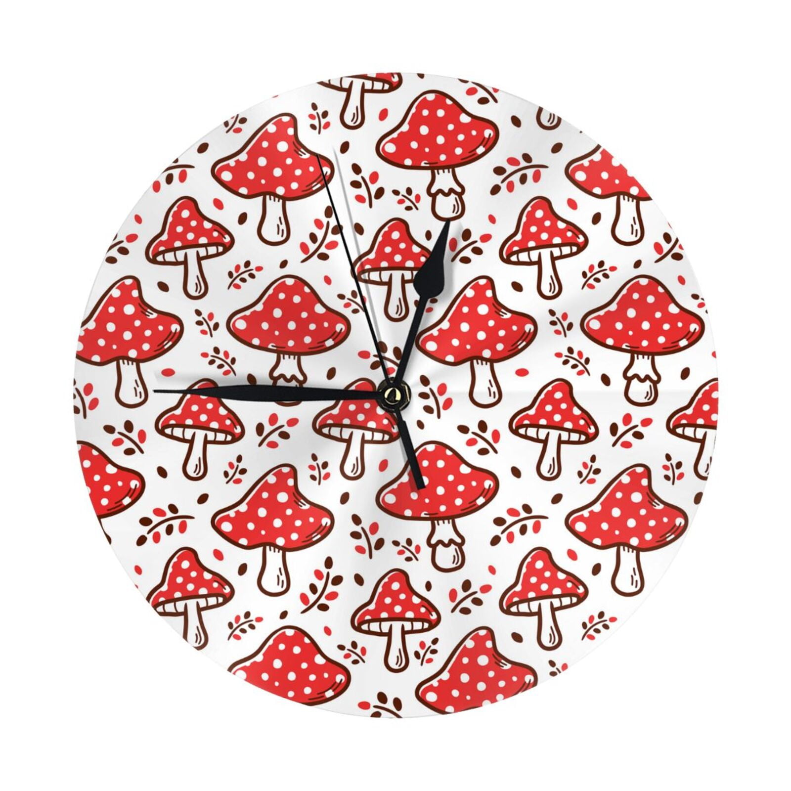 Wall Clock Amanita Red Mushroom Wall Clocks Battery Operated, Modern ...