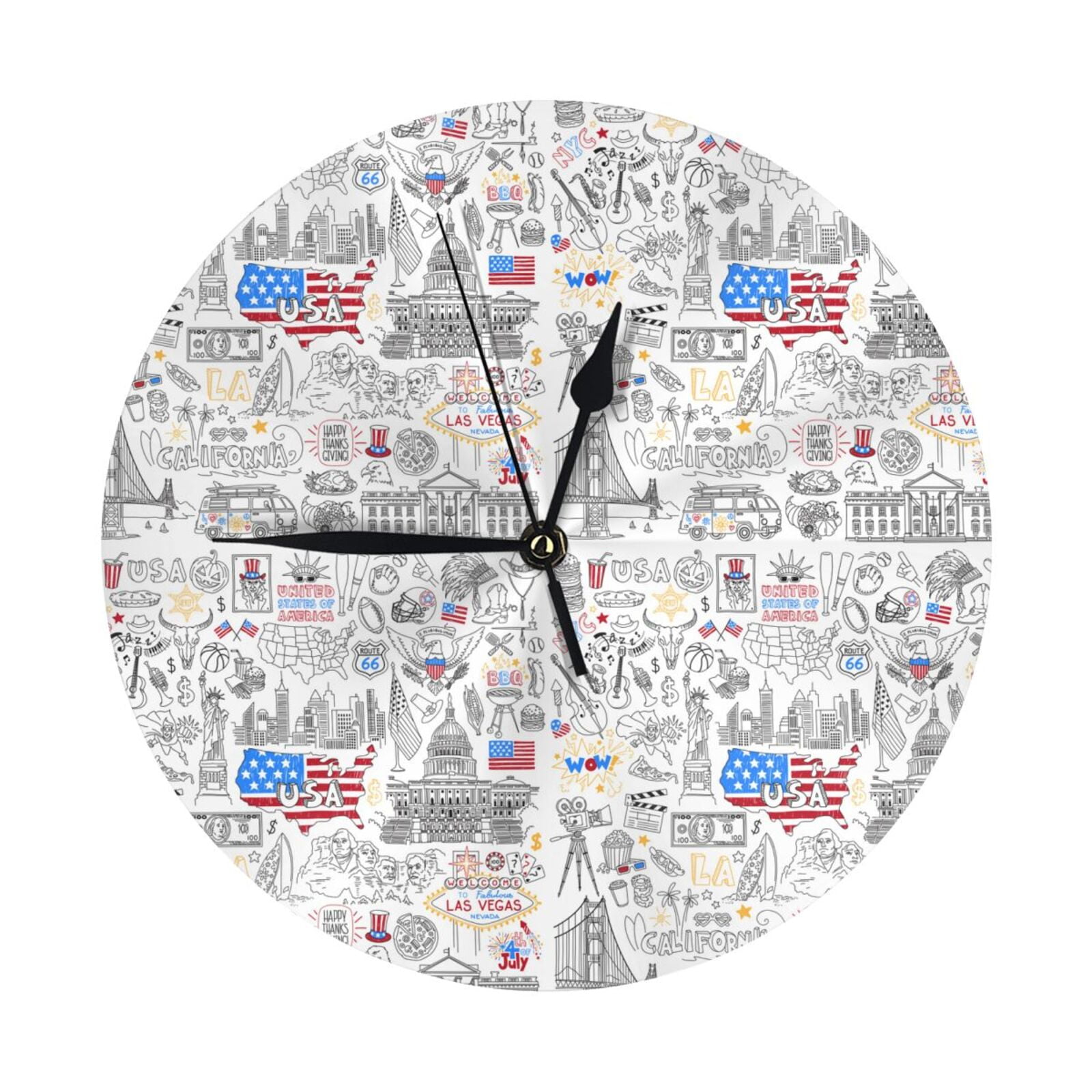 Wall Clock, America Landmarks2 Wall Clocks Battery Operated Silent ...