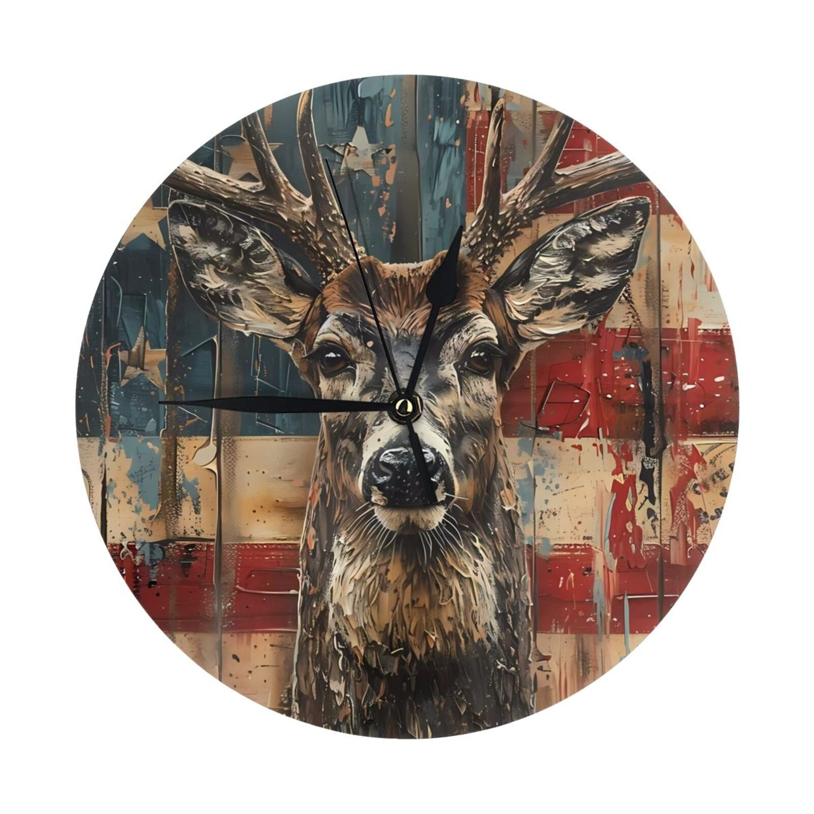 Wall Clock, American Flag Deer Art Wall Clocks Battery Operated Silent ...