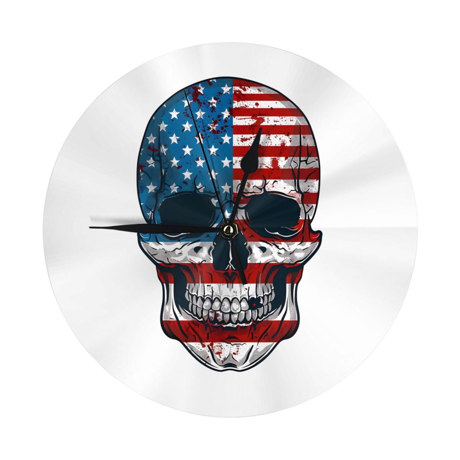 Wall Clock, American Flag Skull Wall Clocks Battery Operated Silent ...
