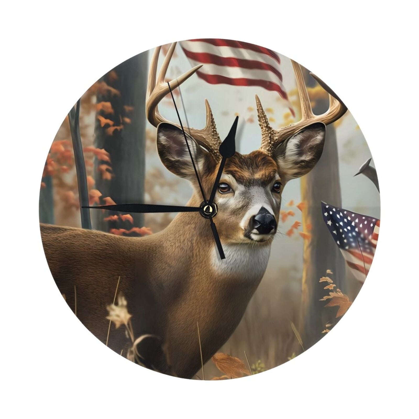 Wall Clock, American Wildlife Deer Forest Wall Clocks Battery Operated ...