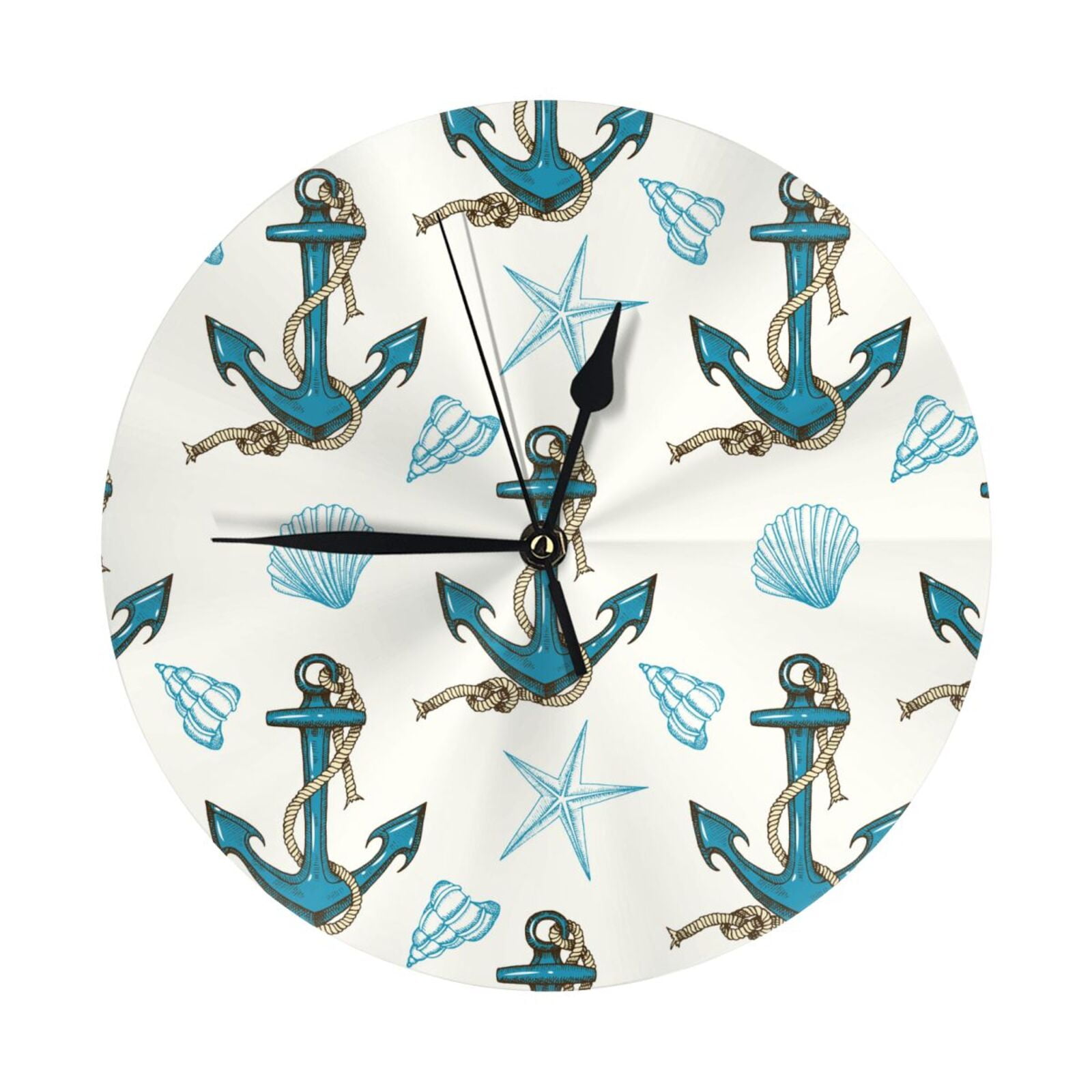Wall Clock, Anchors And Shells Wall Clocks Battery Operated Silent ...