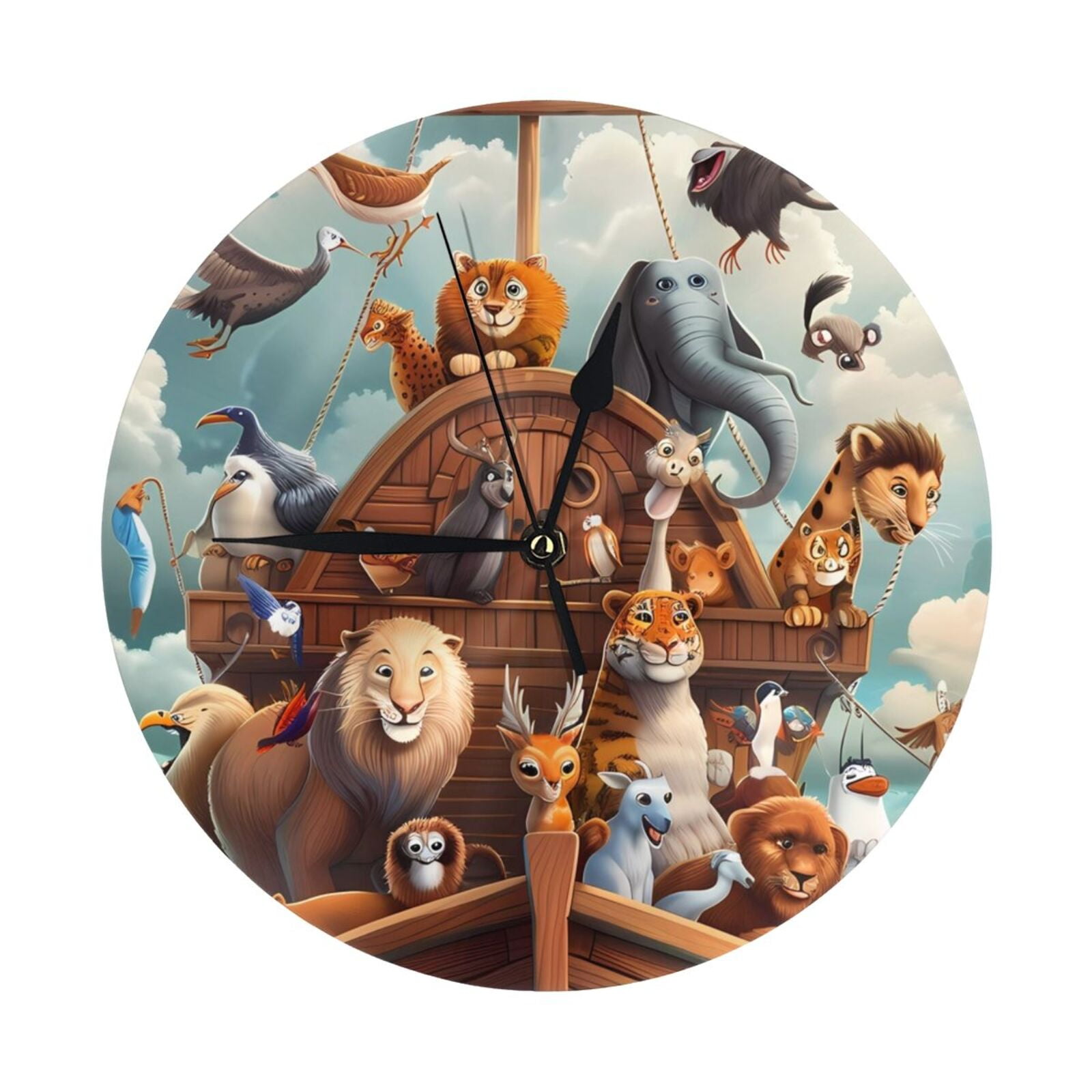 Wall Clock - Animal Filled Noahs Ark 9.8 Inch Silent Non Ticking Modern ...