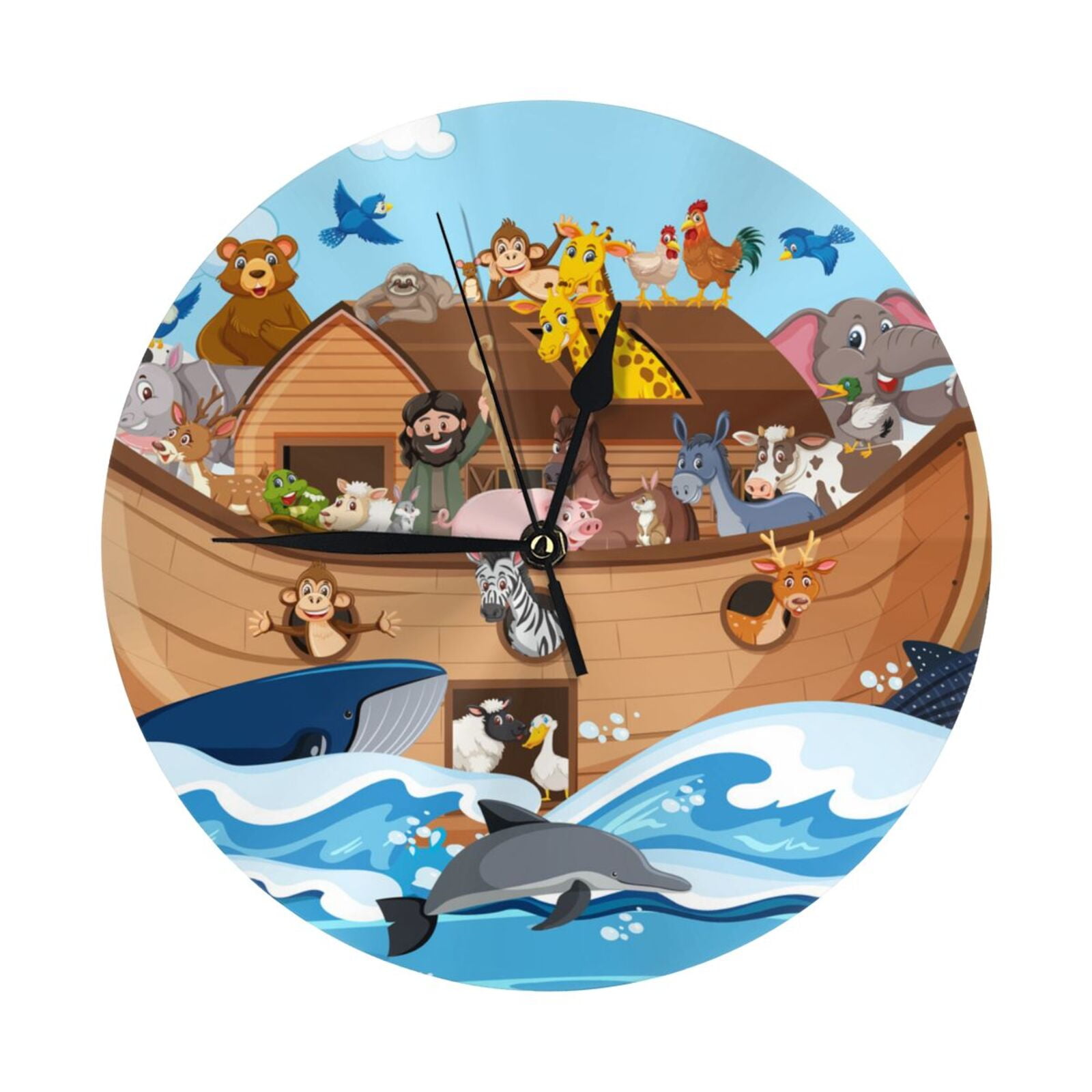 Wall Clock, Animals on Noah's Ark Floating Wall Clocks Battery Operated ...