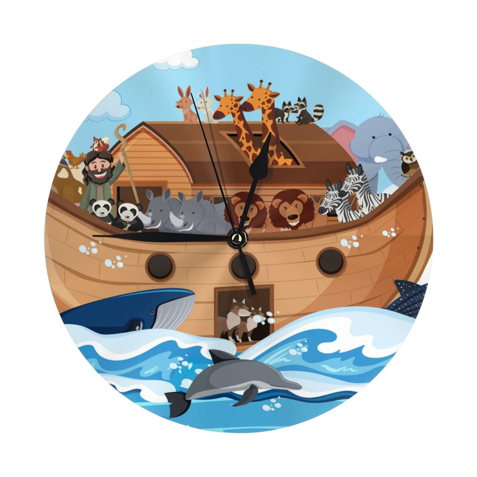Wall Clock, Animals on Noah's Ark Wall Clocks Battery Operated Silent ...