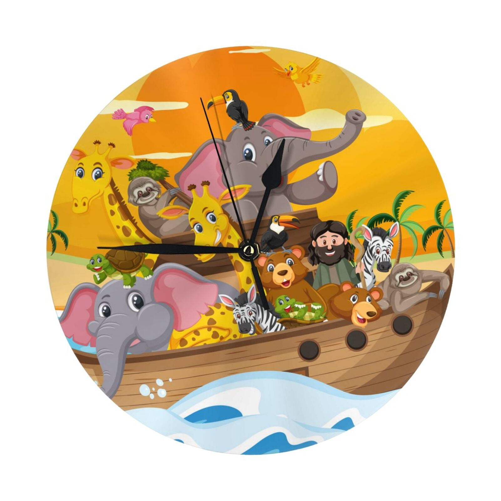 Wall Clock, Animals on Noah's Ark1 Wall Clocks Battery Operated Silent ...